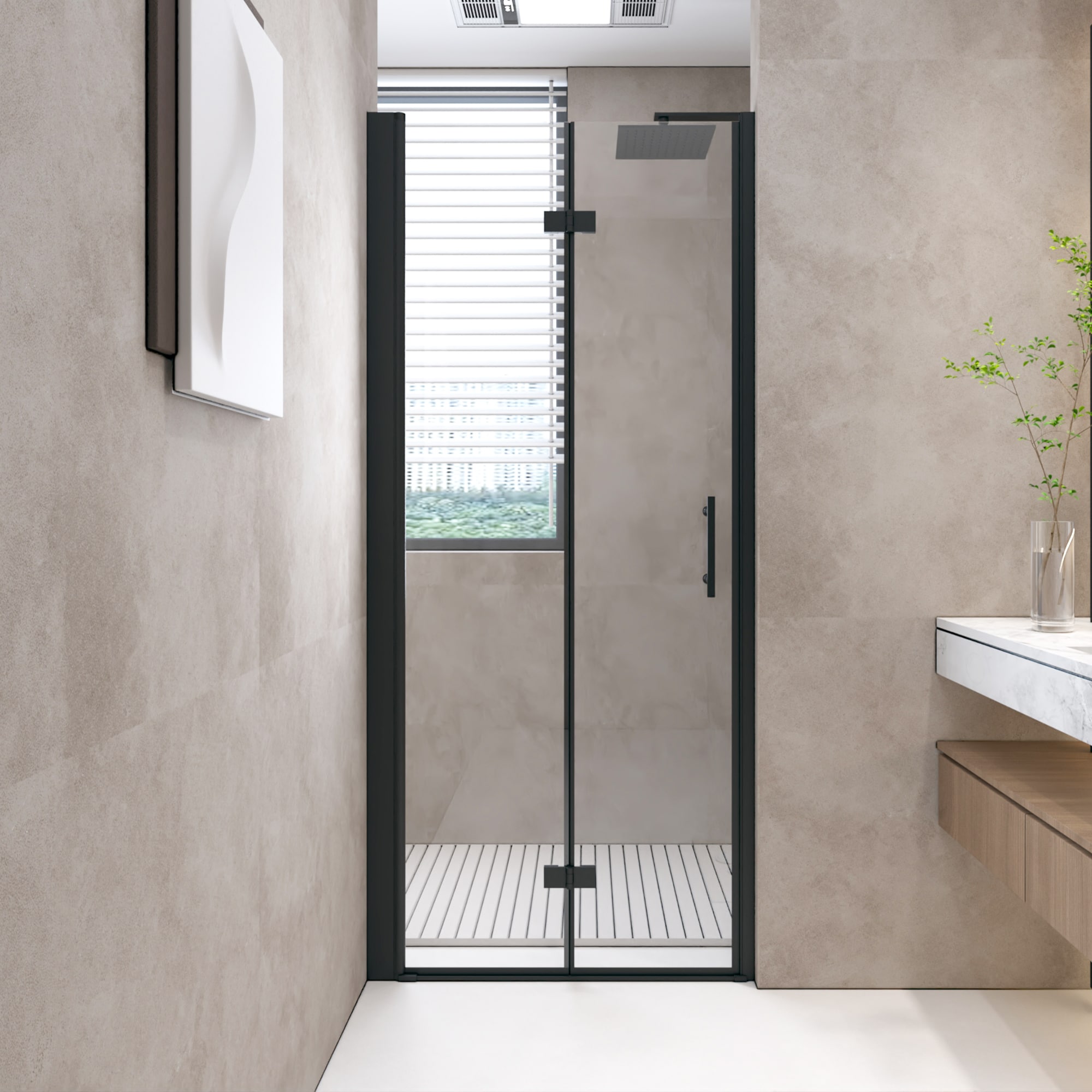 LUXEYARD 36 inchx 72 inch Bifold Shower Door Tempered Glass Matte Black ...