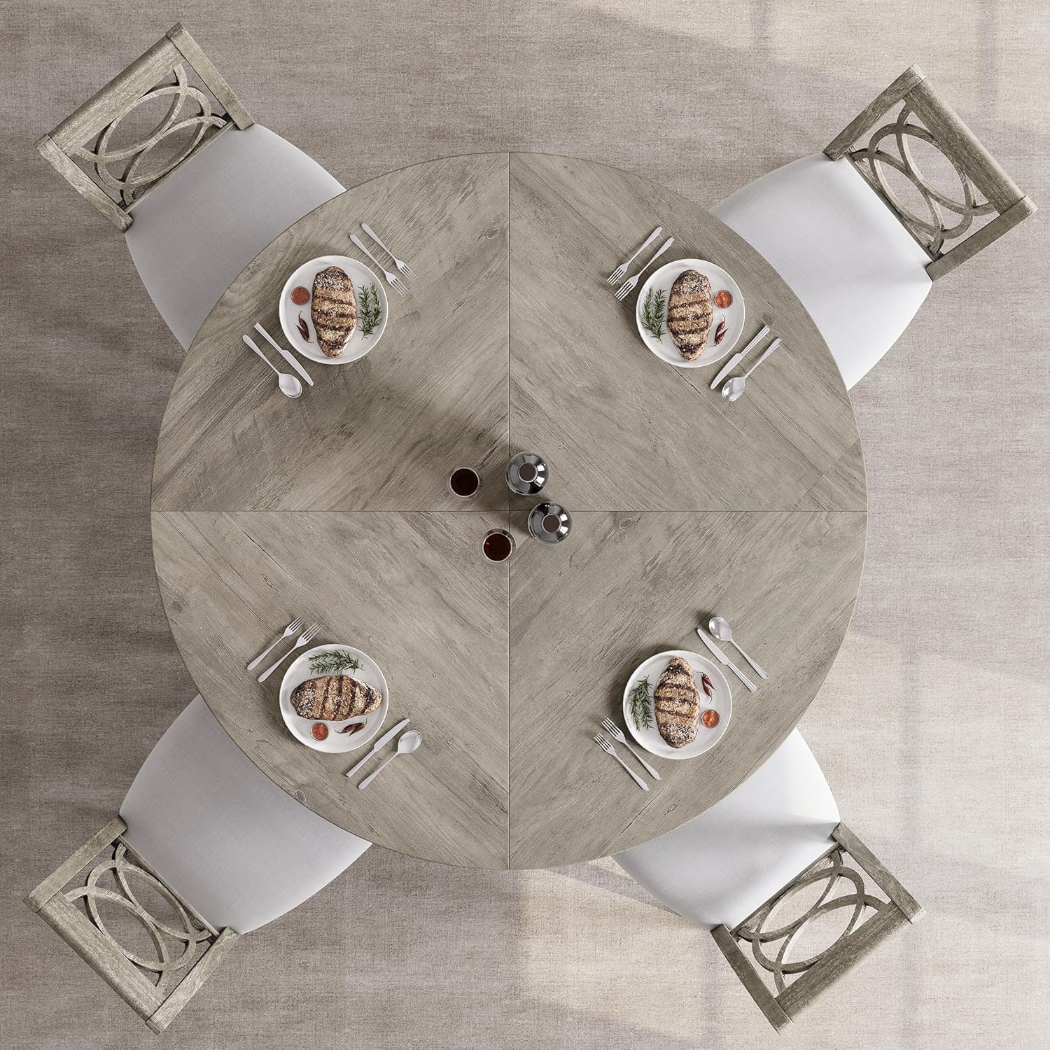 Qeetex 47 Inch Round Farmhouse Dining Table for 4-6 with Gray Wooden ...