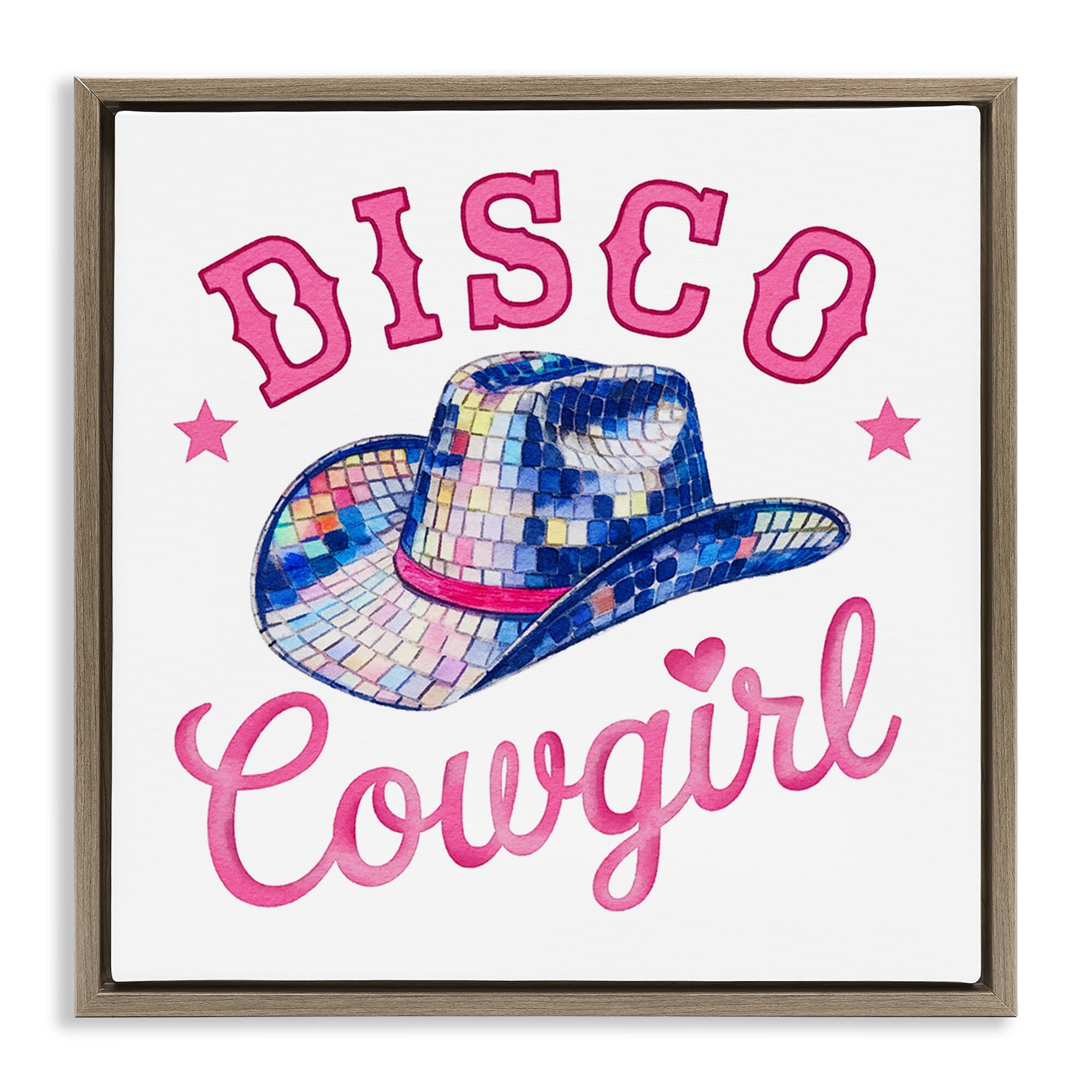 Stupell Industries Disco Cowgirl and Hat Brown Framed Floater Canvas ...