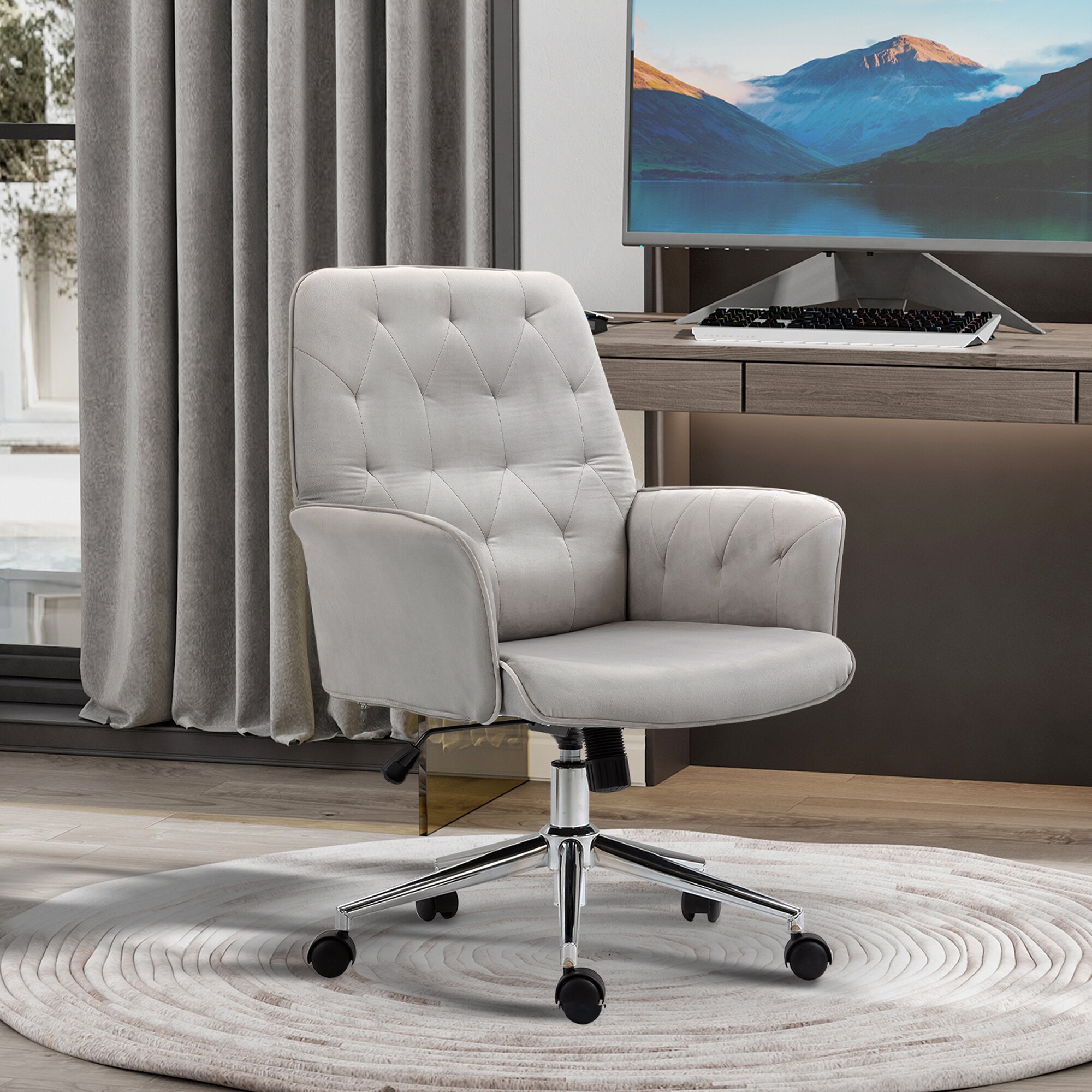 Vinsetto Velvet Home Office Chair Tufted Height Adjustable Computer ...
