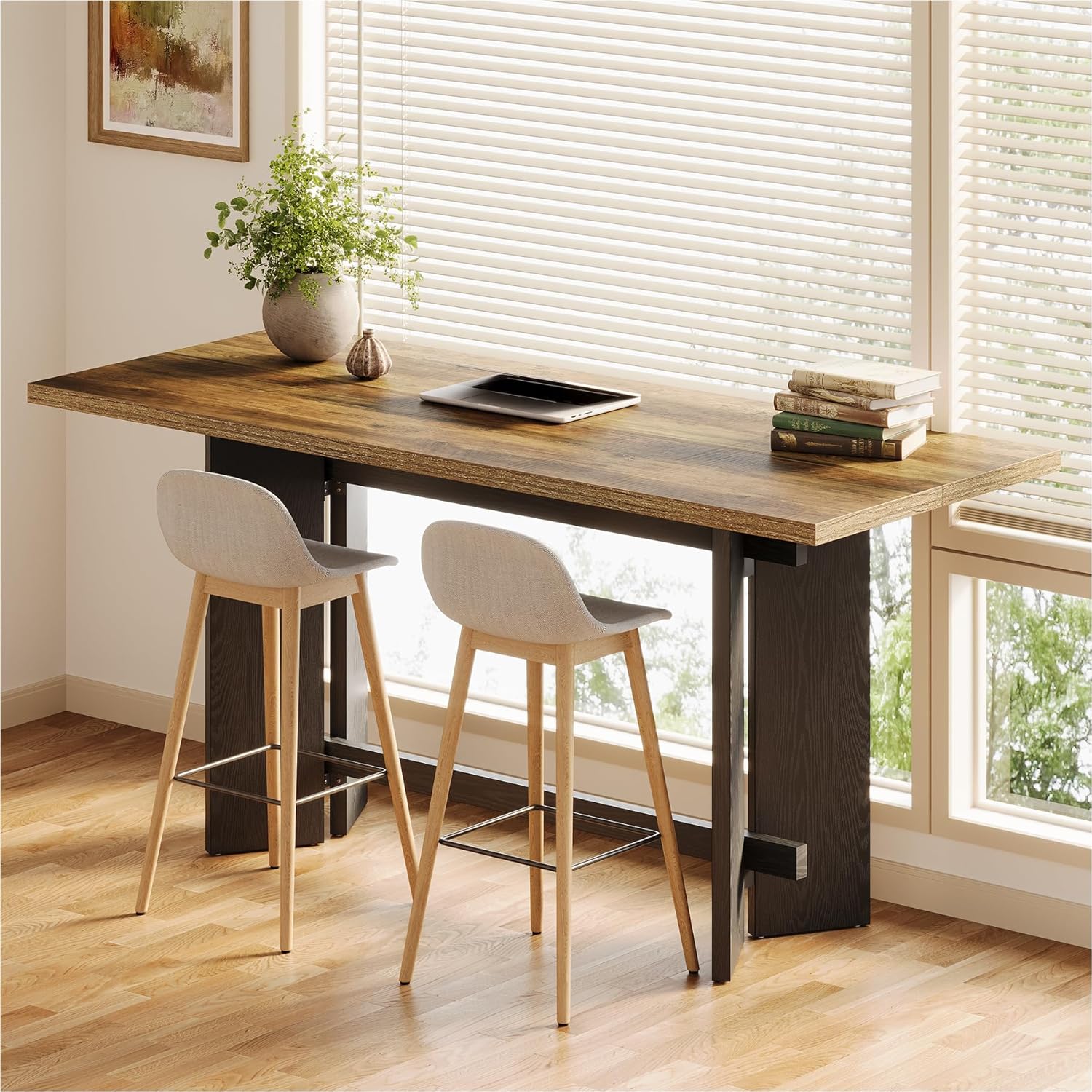 Tribesigns Bar Table with Footrest 63 inch Long Counter Height Pub ...