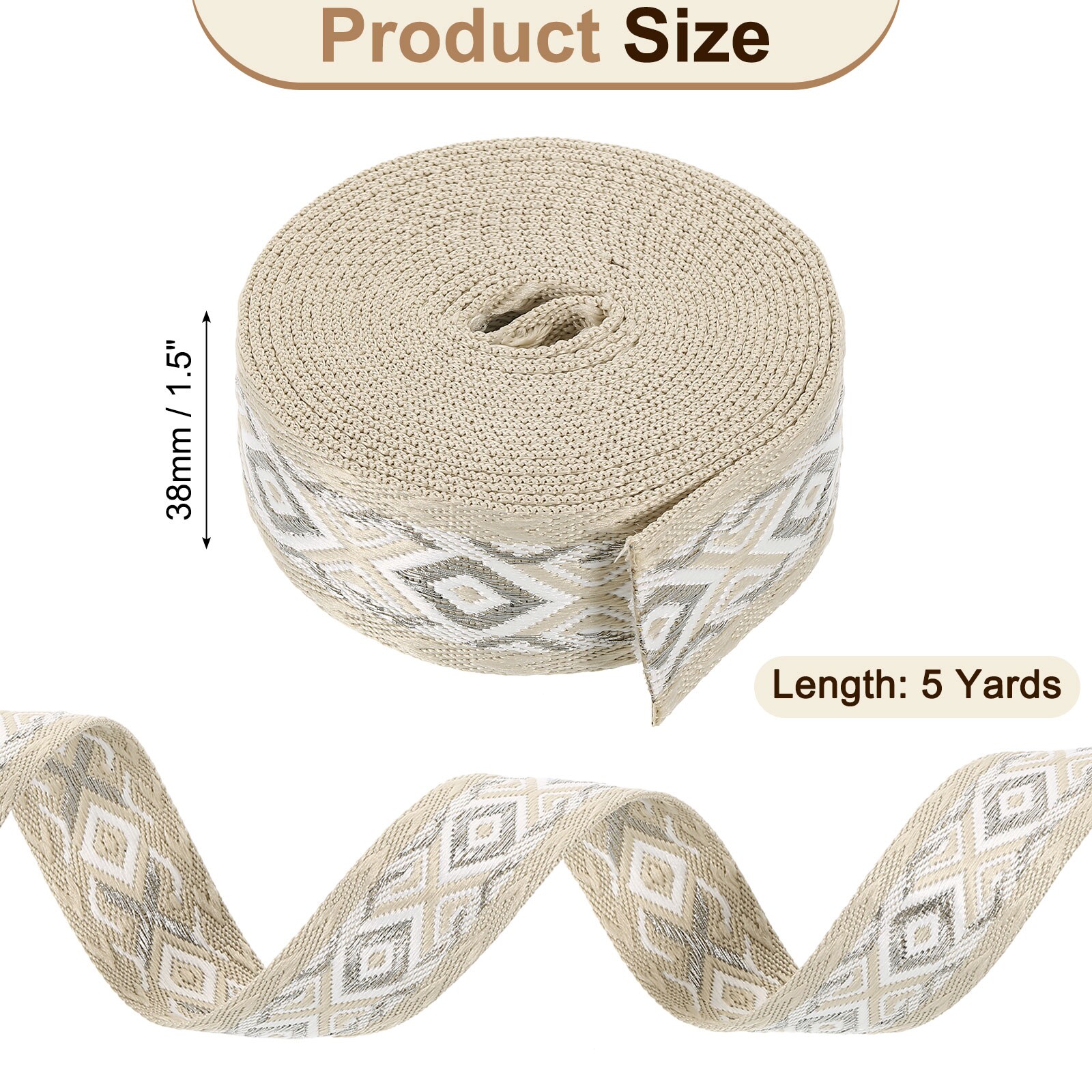 Unique Bargains 5 Yards Cotton Webbing Strap 1.5-inch(38mm) Jacquard ...