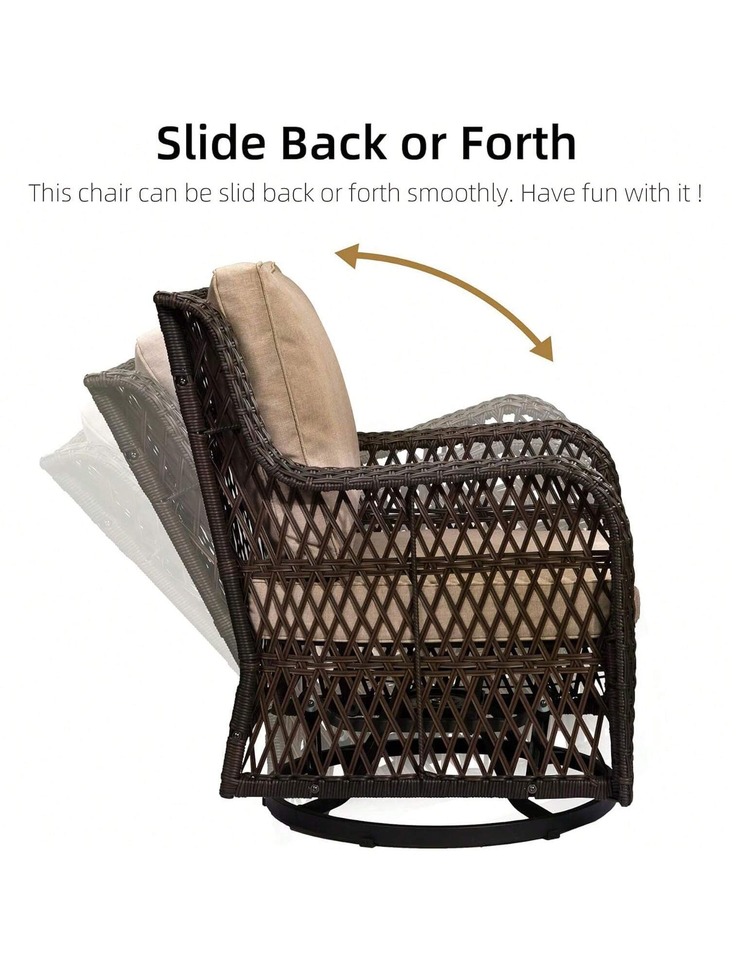 Qeetex 3 Pieces Rattan Swivel Rocking Chair Outdoor. 360 Degree Swivel ...