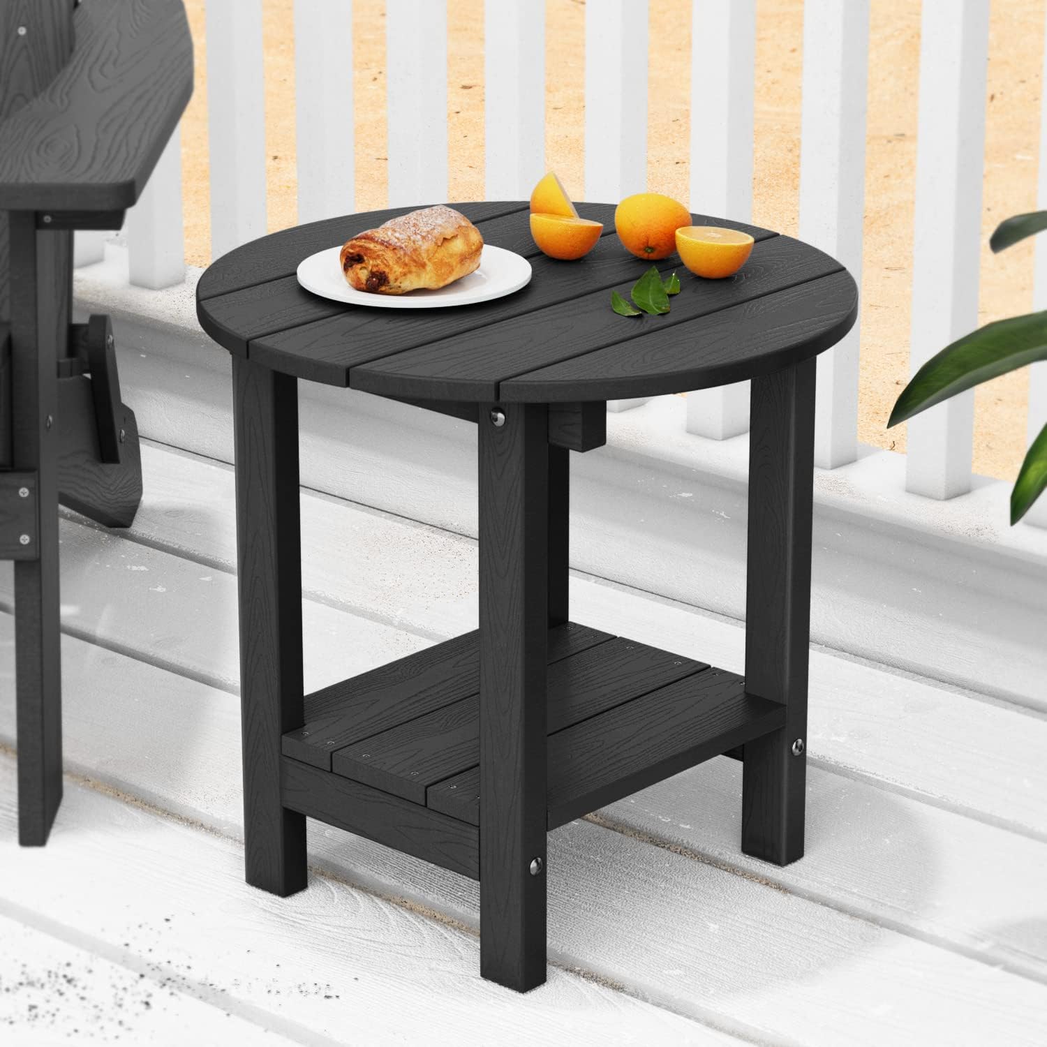 YEFU 17-5/8 in. H Black Round Plastic Outdoor Patio Adirondack Side ...