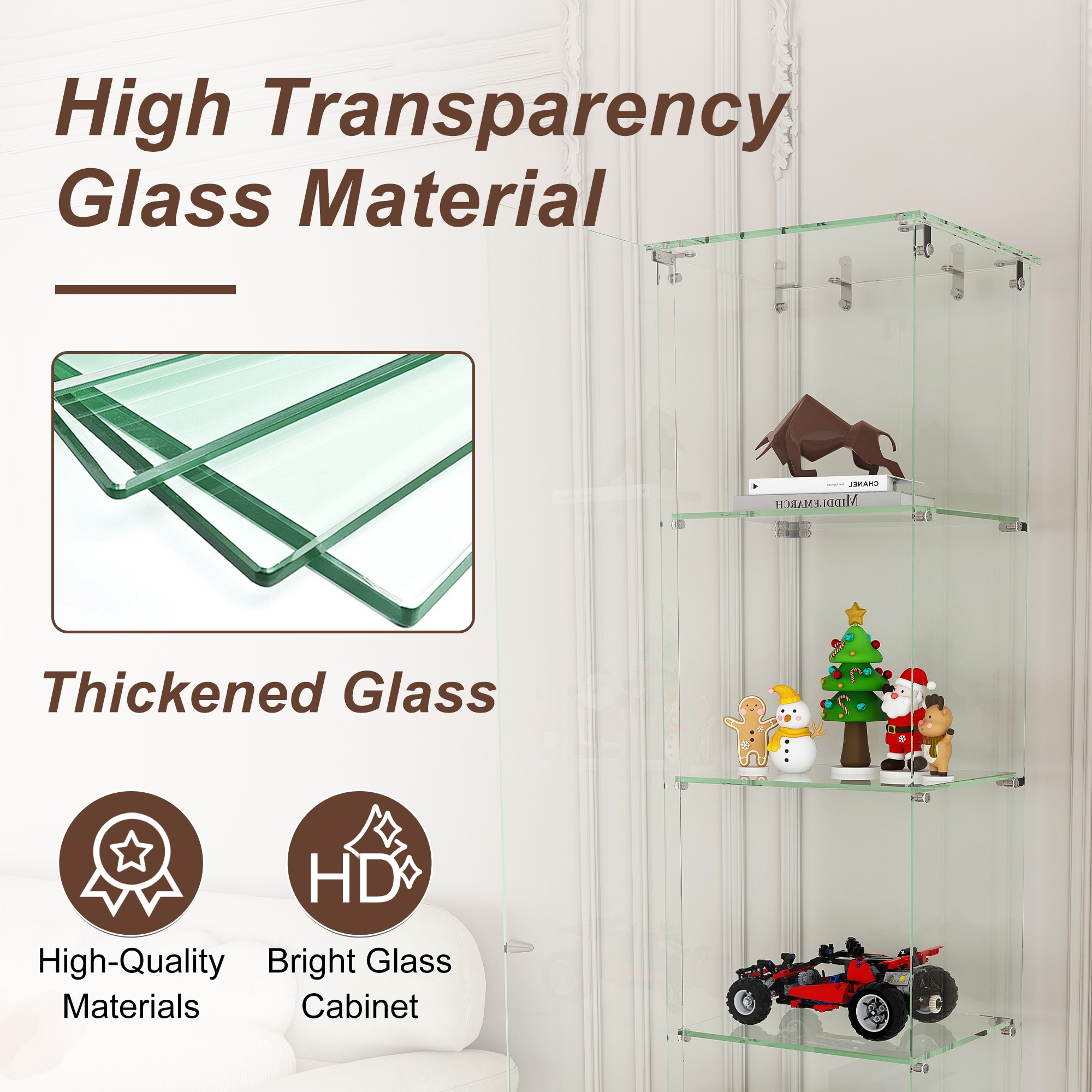 LUXEYARD Premium 5 Tier Glass Display Case with 5 Dynamic LED Modes ...