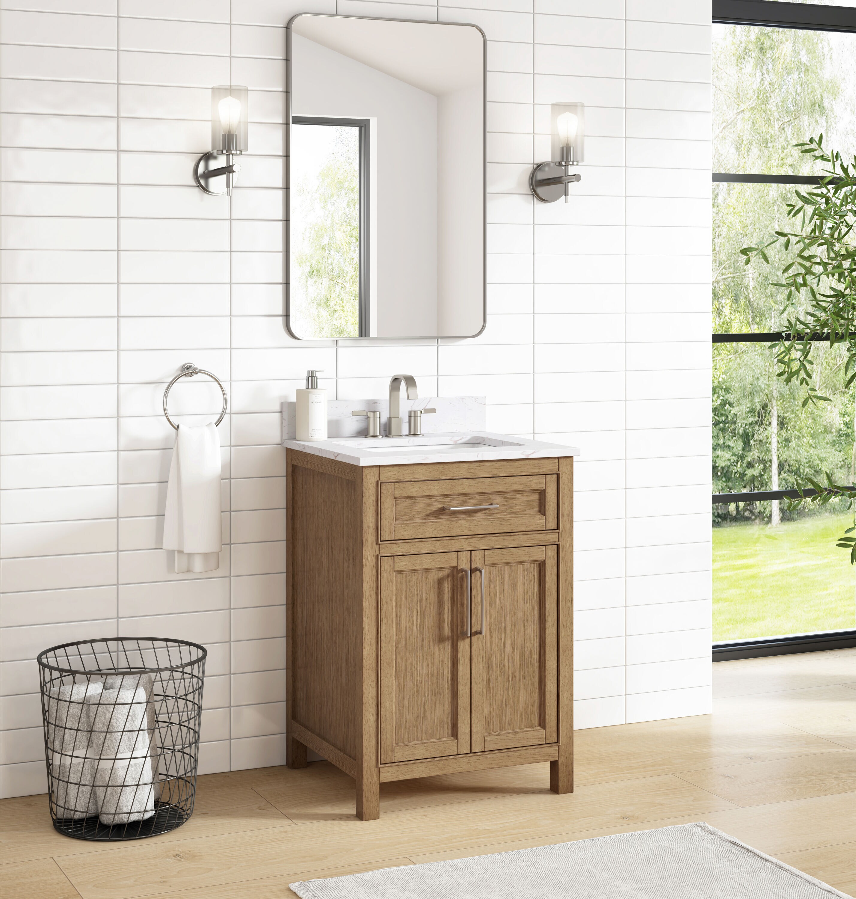 allen + roth Connery 24-in Warm Oak Undermount Single Sink Bathroom ...