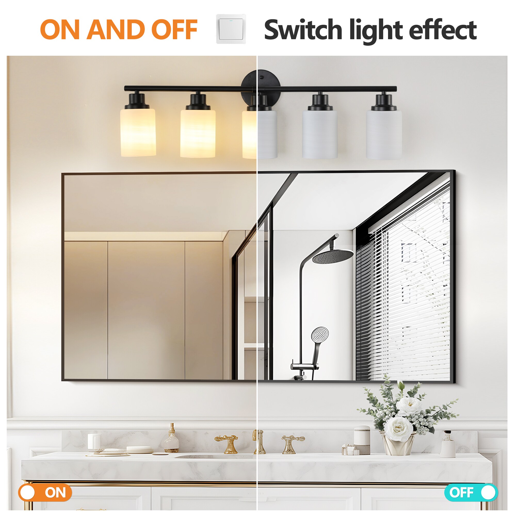 LOBREG Modern 5 Lights Black Vanity Light with Frosted Glass Shades 31 ...