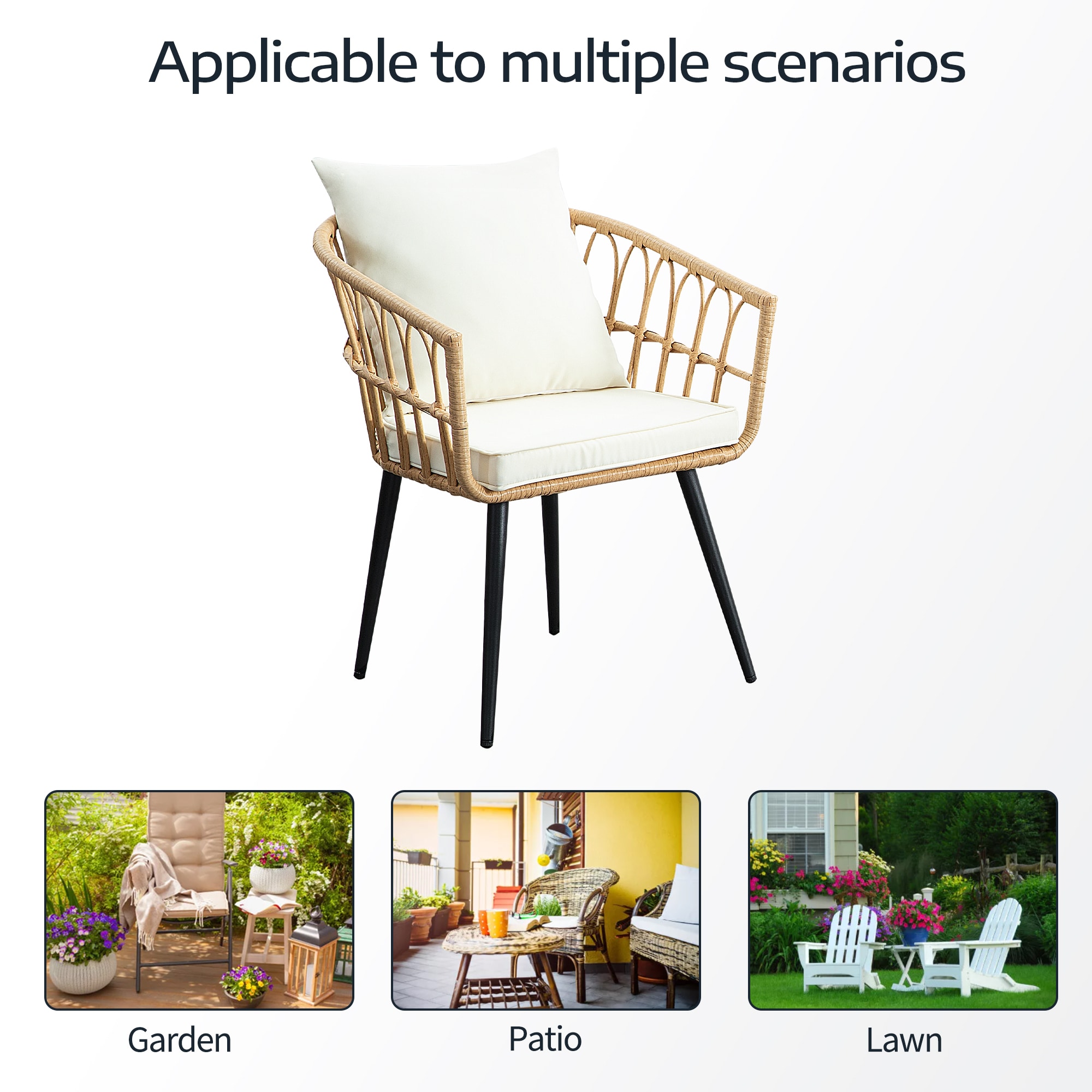 Mondawe 3-piece Kids Outdoor Wicker Bistro Set Yellow Rattan with Beige ...