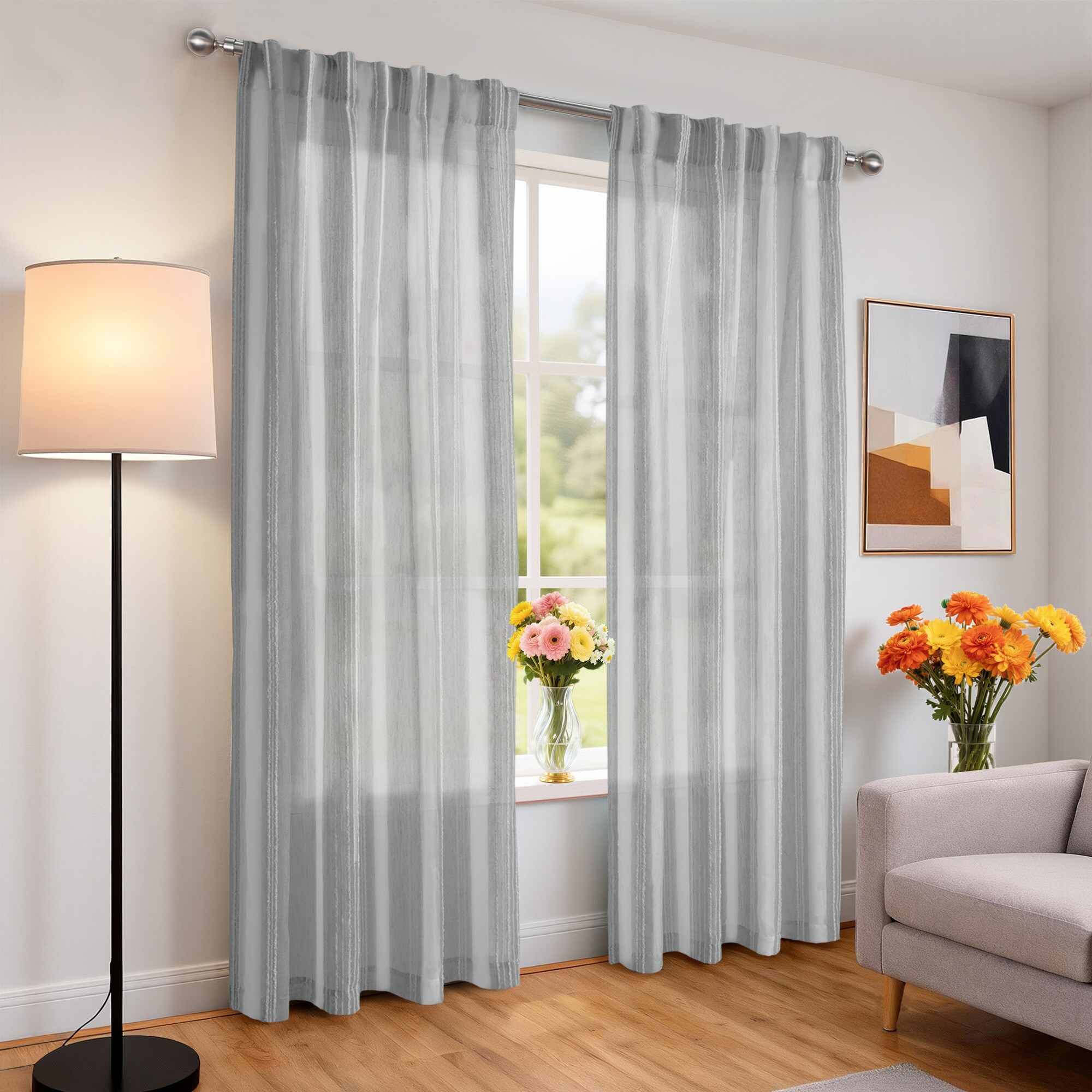 Awesome Home 52-in W x108-in L Light Grey Novelty Boucle' Vertical ...
