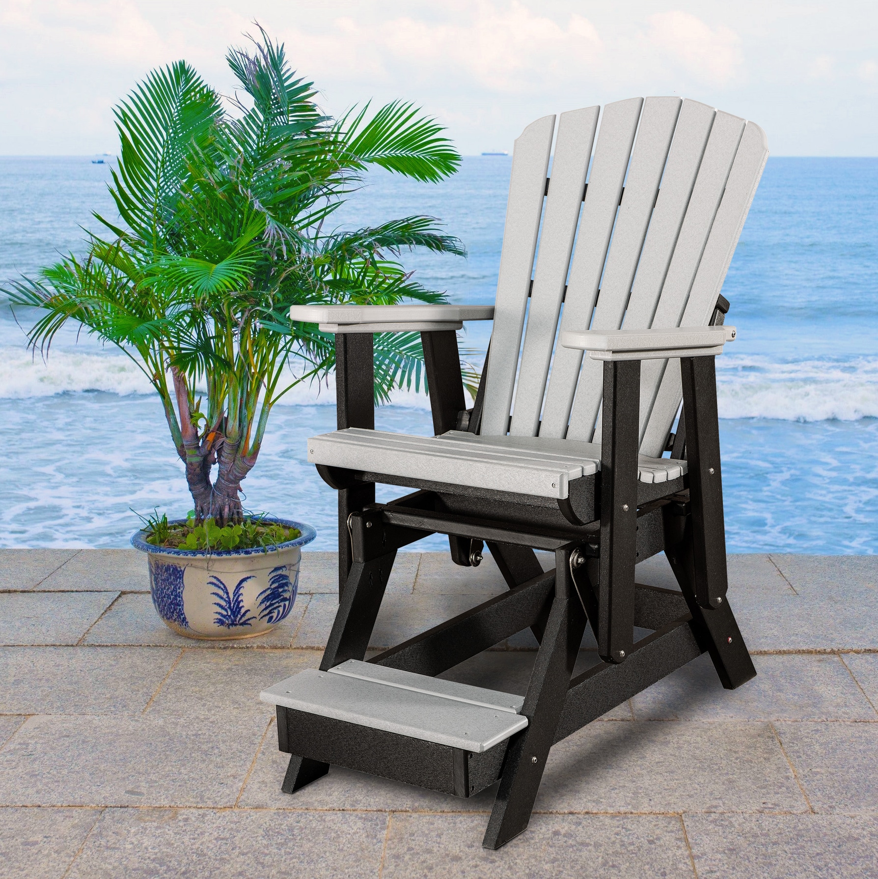 American Furniture Classics Adirondack Black HDPE Frame Glider Balcony ...