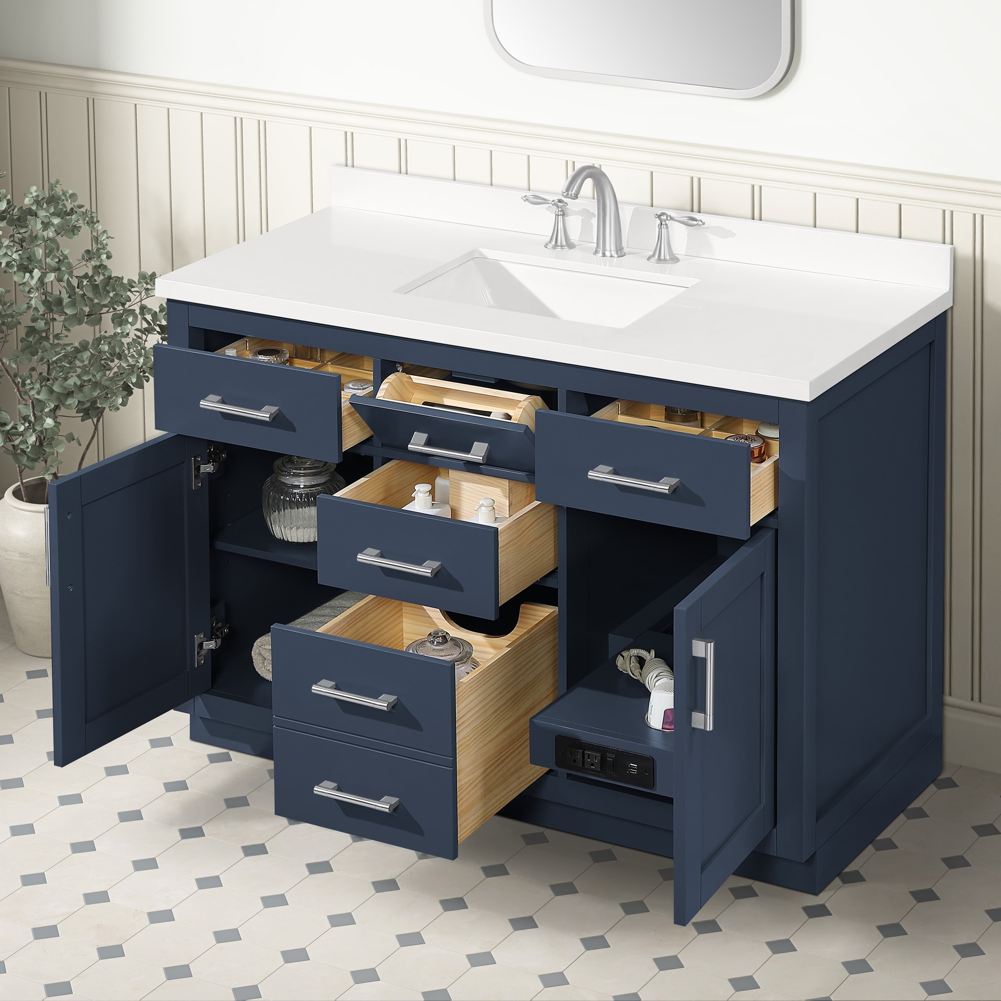 OVE Decors Bailey 48-in Midnight Blue Undermount Single Sink Bathroom ...