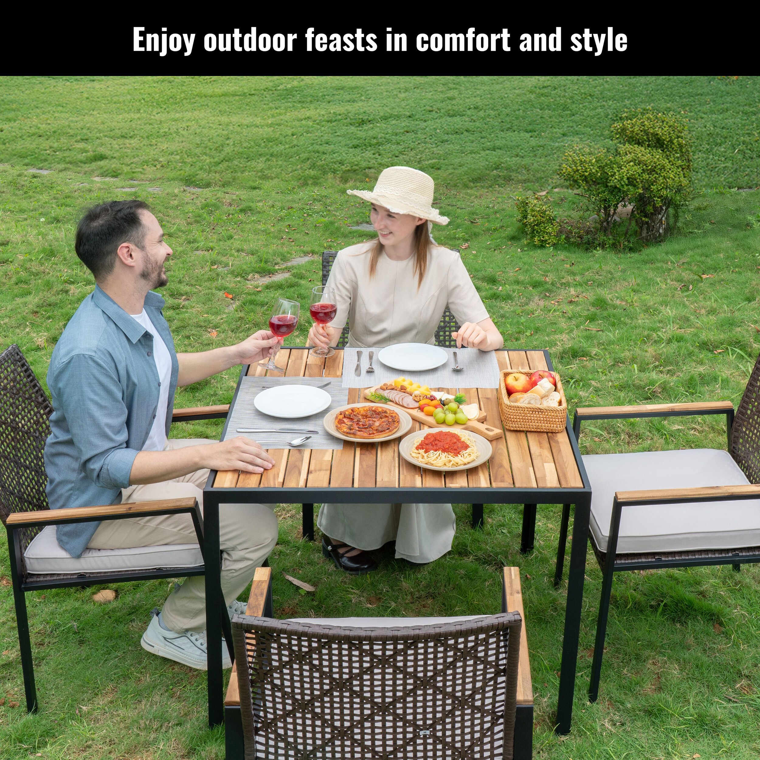 Moda Furnishings Giga 5 -Piece Black Wicker Patio Dining Set Wood ...
