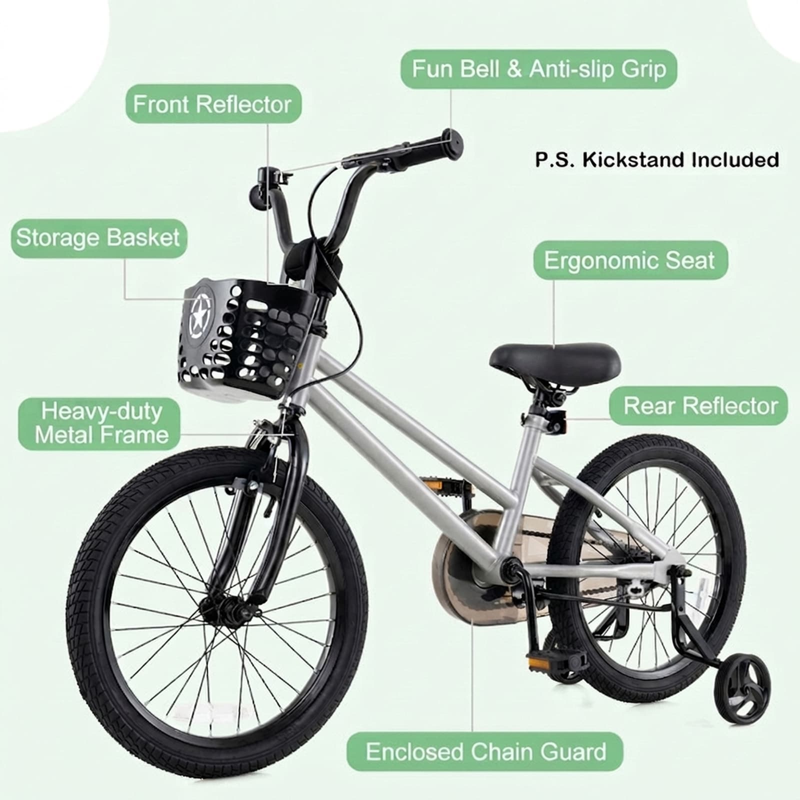 SUGIFT 14-in Kids Bike Silver Adjustable with Transparent Chain Cover ...