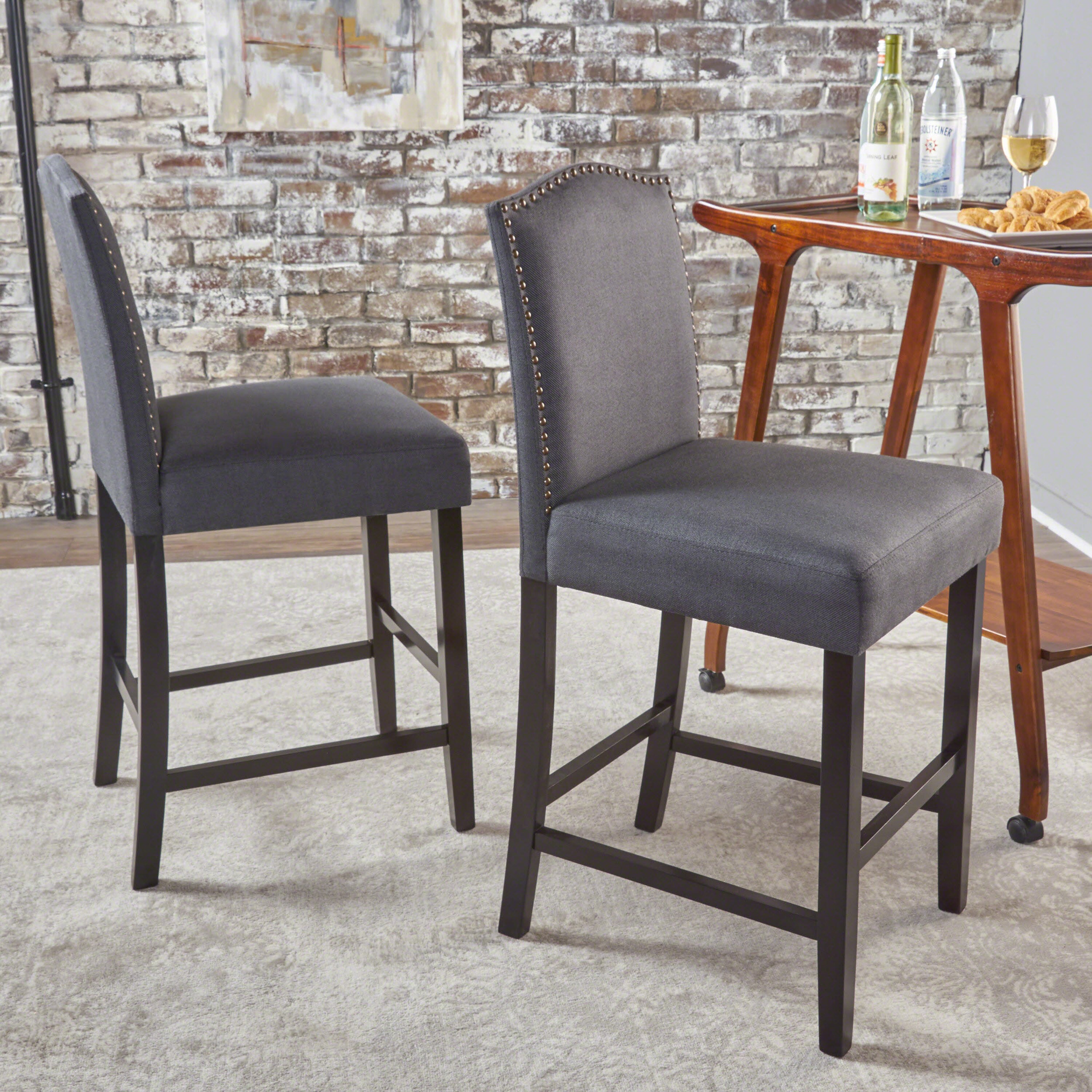 Wooakway 19 Inch Counter Height Barstools Set of 2 Upholstered Fabric ...