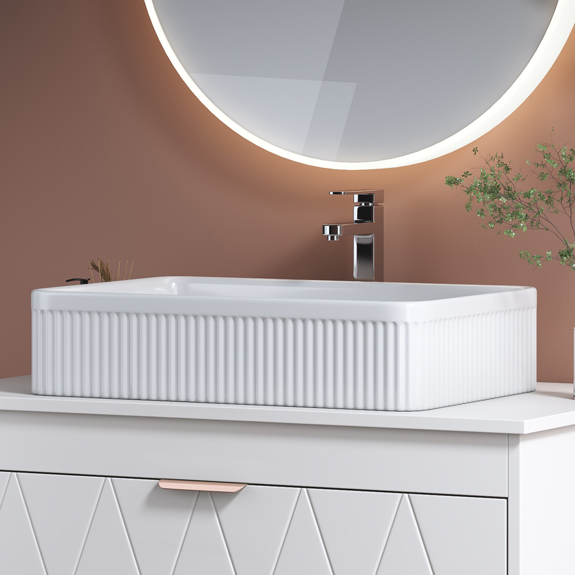 GDFStudio Vale 20.1 in. Rectangular Minimalist Above Counter Ceramic ...