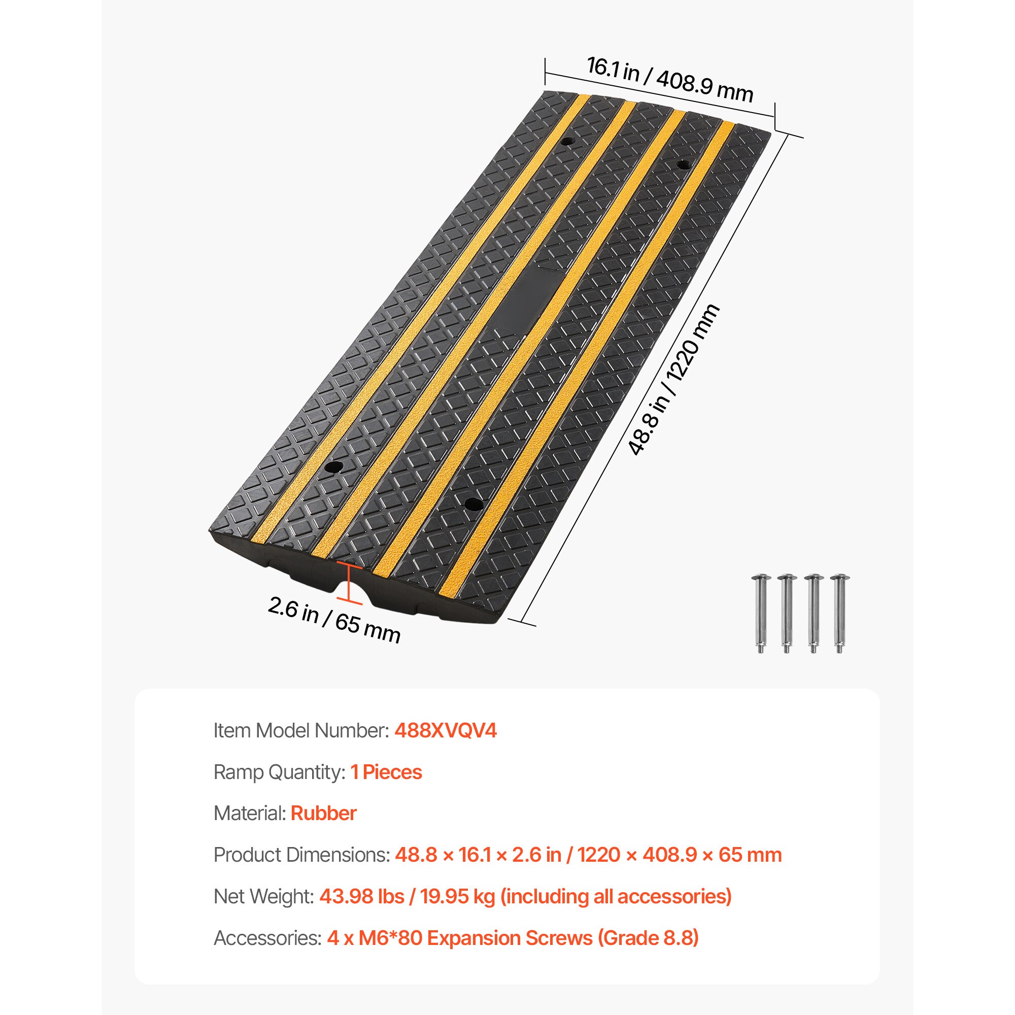 Huluwat Car Driveway Rubber Curb Ramp 33069 lbs Load Capacity 2.6 inch ...