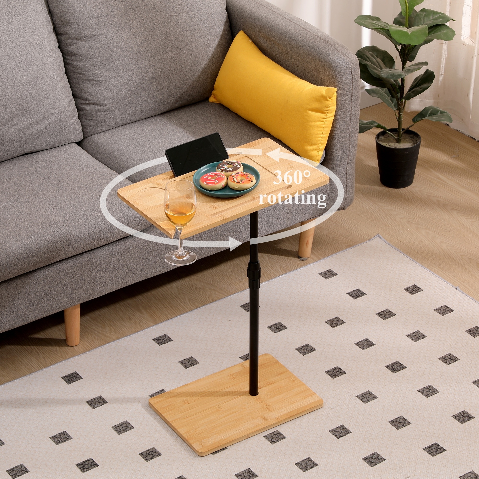 HyperDrop Cart Bamboo C-Shaped Couch Tray Table/ Height Adjustable with ...