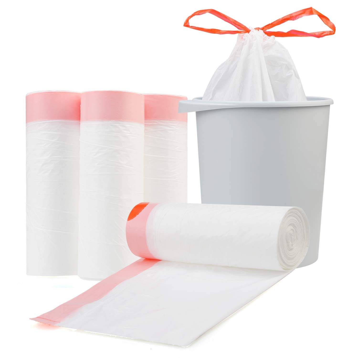 ITOPFOX 4 Gallon Small Drawstring Trash Bags White Strong Leakproof ...
