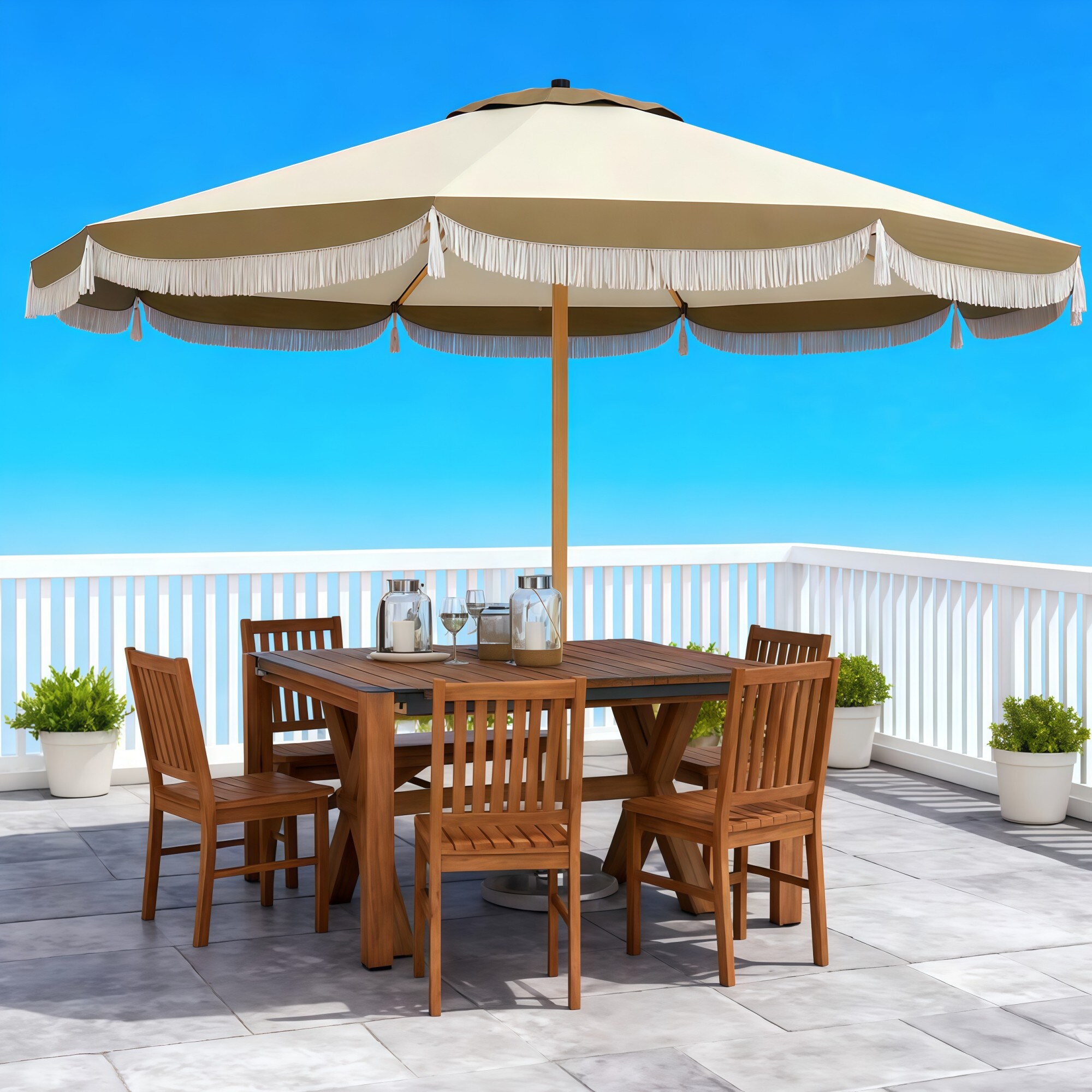 Numhew 104.7in W 92.1in H 8-Rib Vented Cream White Patio Table Umbrella ...