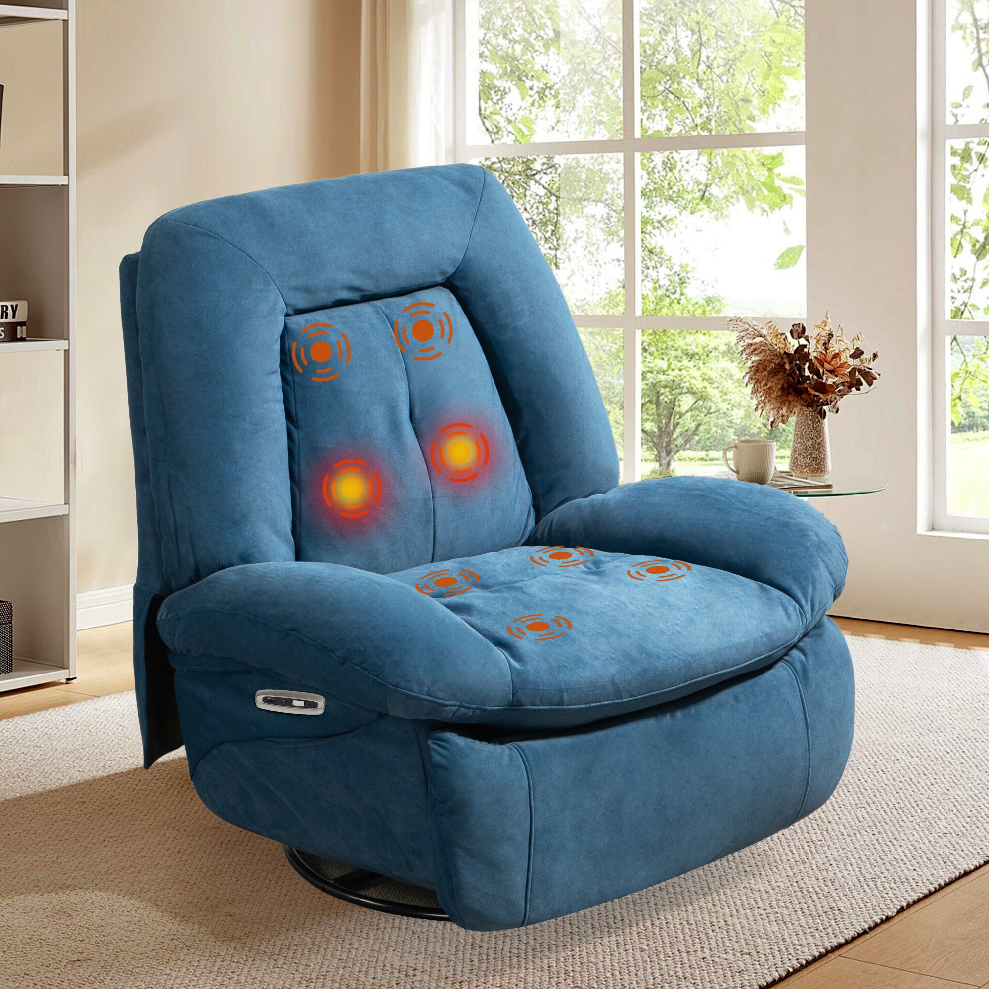 DYHOME Blue Power Swivel Recliner Chair Plush Single Sofa with Storage ...