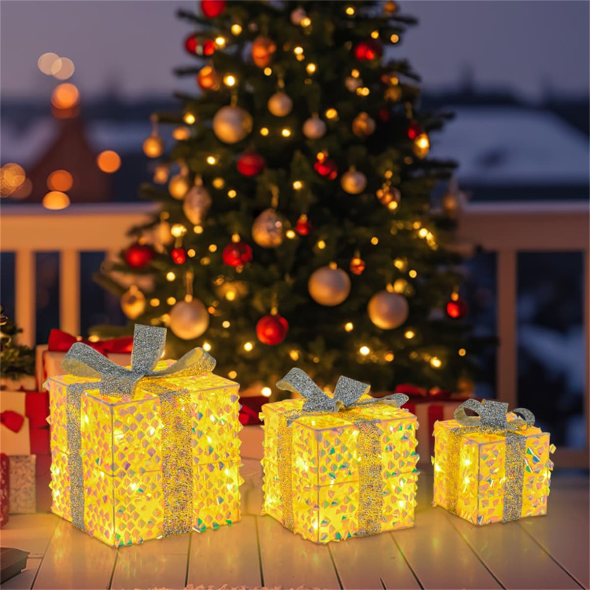 Upsimples 3 Piece Christmas Gift Box Decorations with 90 Warm LED ...