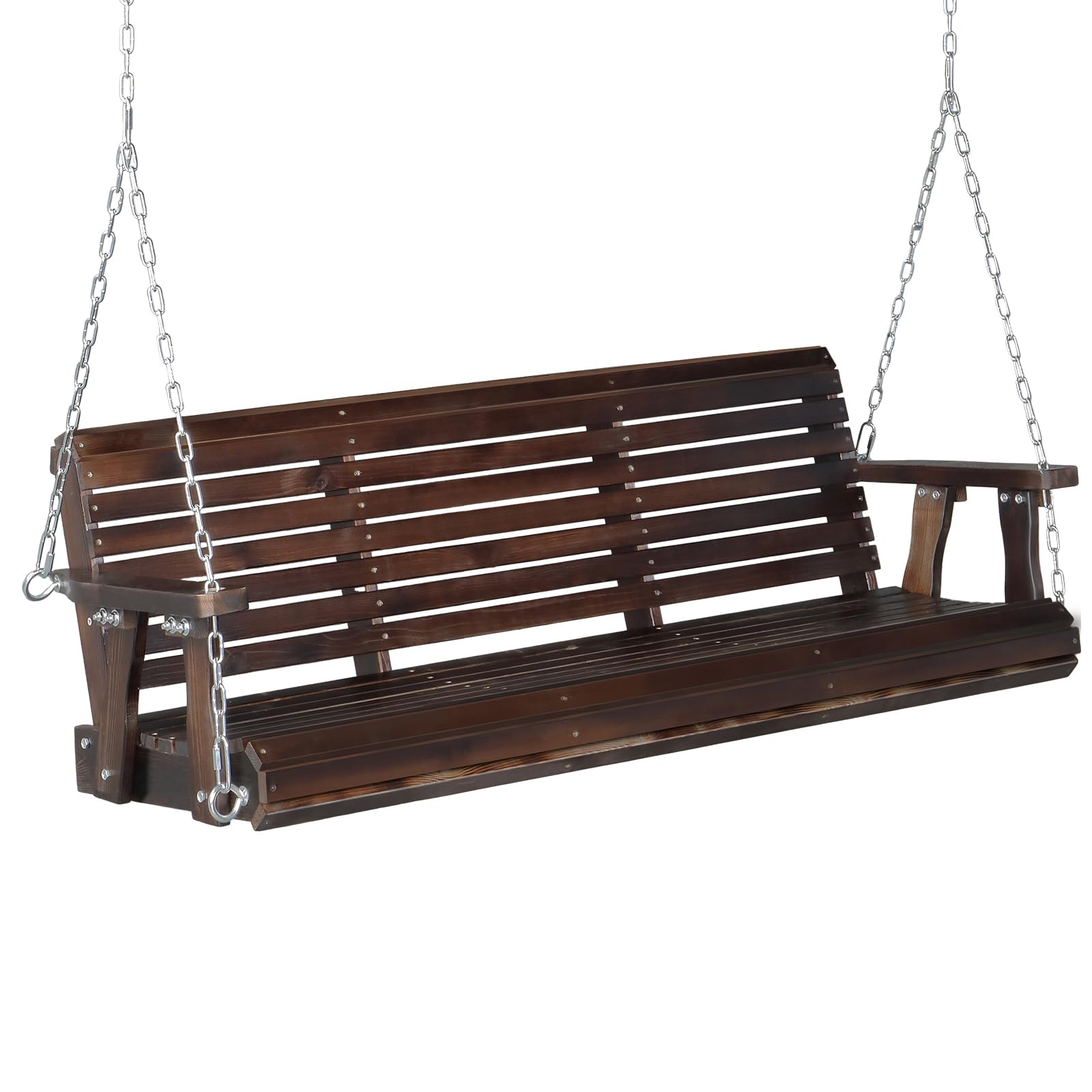 VINGLI 5 FT 3-Seater Rustic Wooden Porch Swing with Adjustable Secure ...