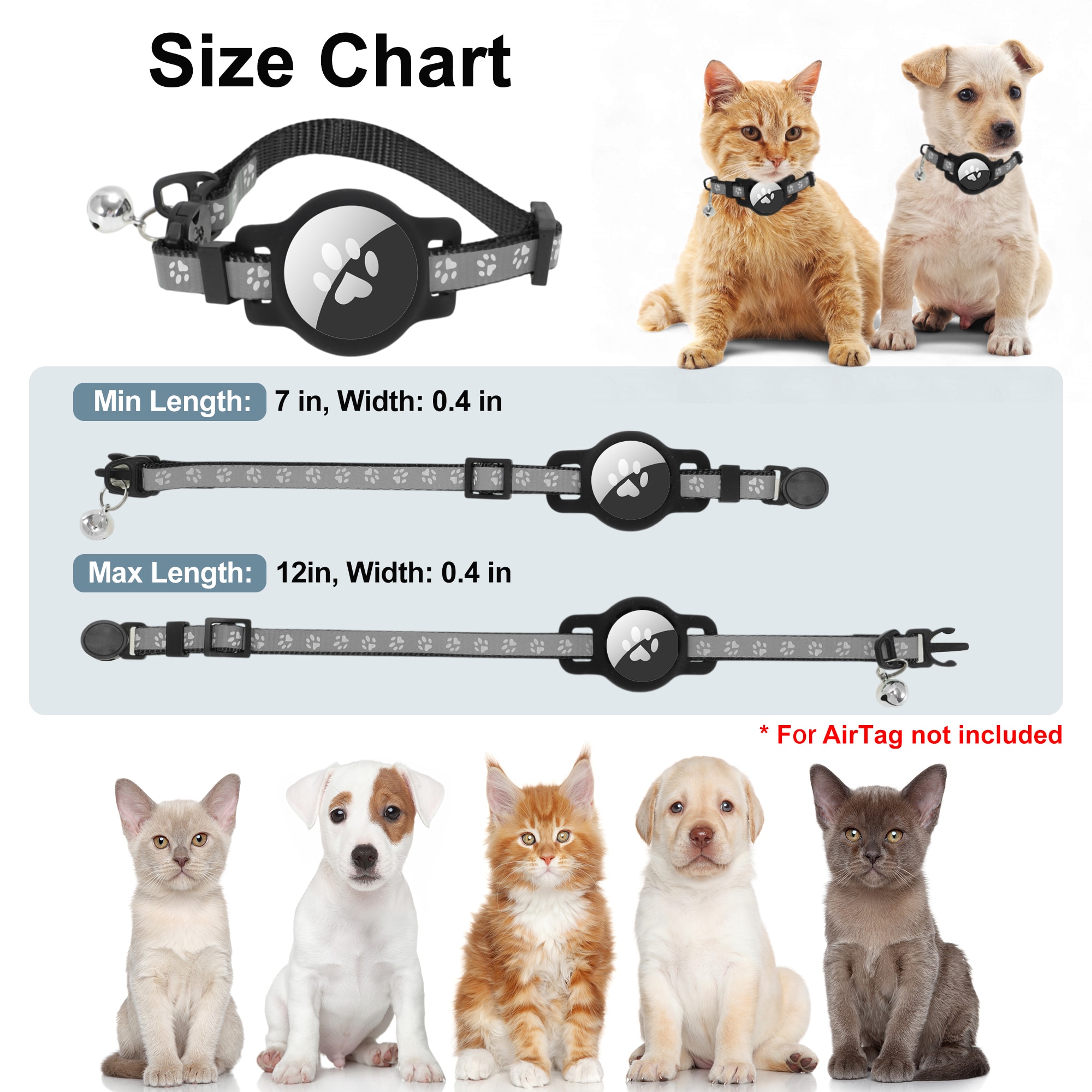 Unique Bargains Waterproof Cat Collar for Airtag Reflective with Bell ...