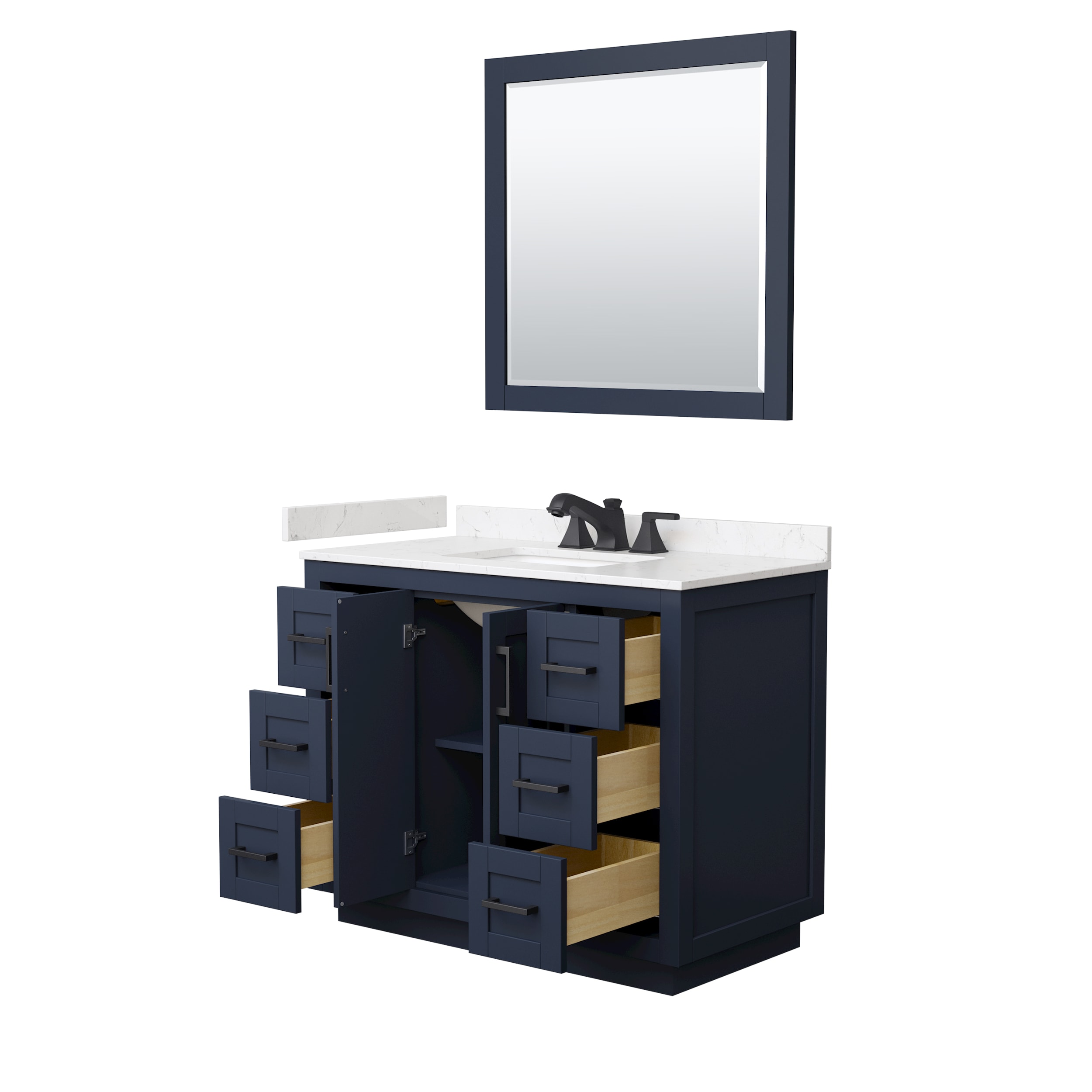 Wyndham Collection Miranda 42-in Dark Blue with Matte Black Trim ...