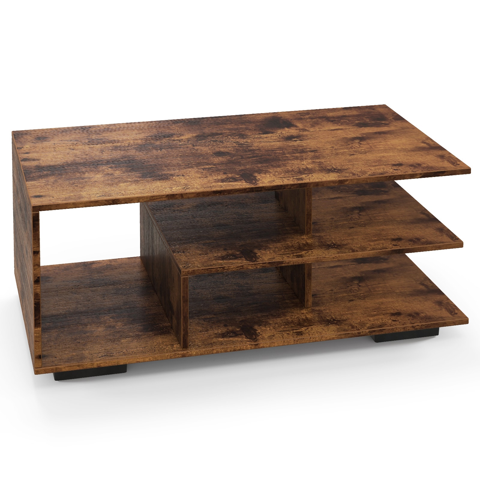 Fenbeli Rectangular Coffee Table with L Shaped Middle Storage Shelf in ...