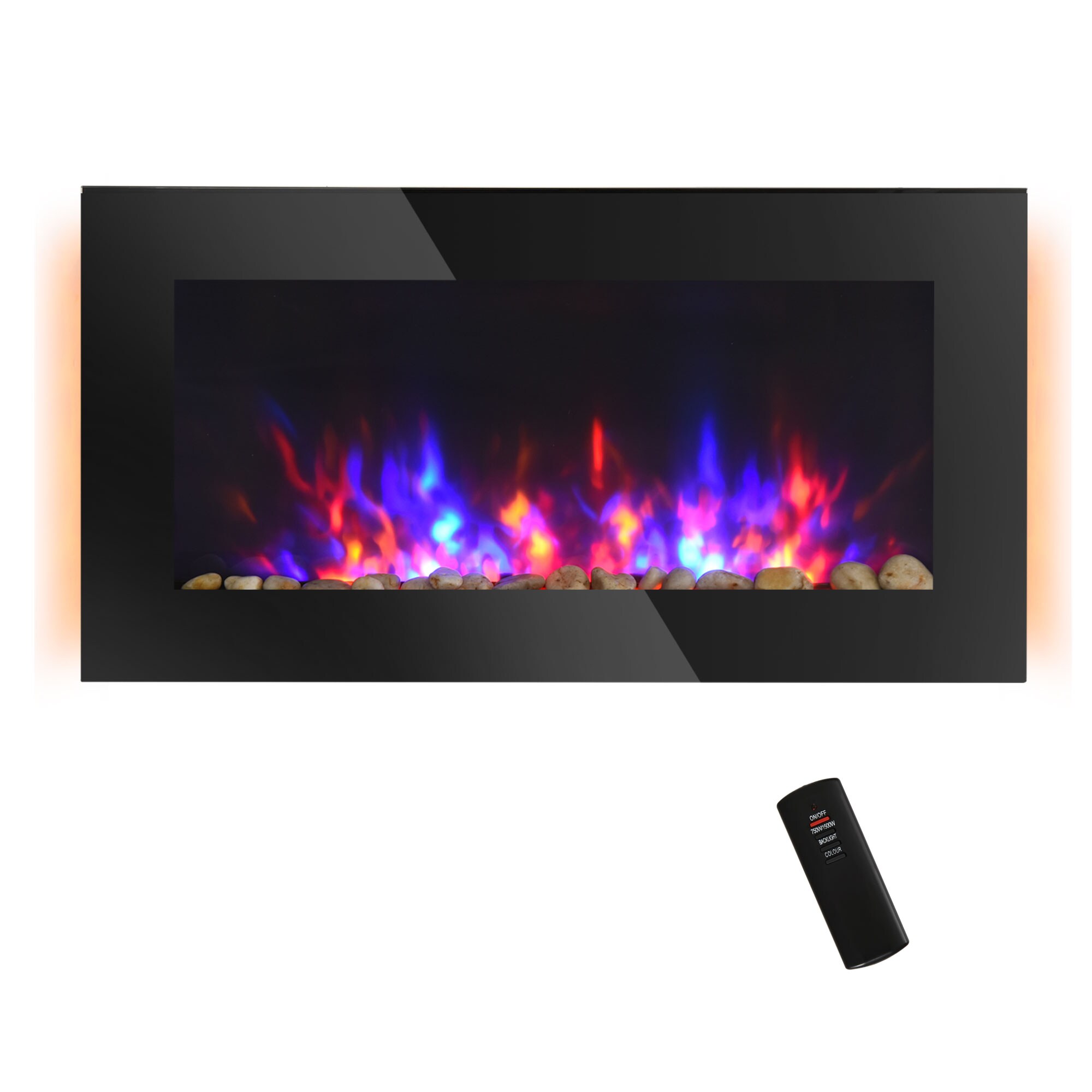 Upsimples 35.75in Wall Mounted Electric Fireplace Black Metal Tempered ...