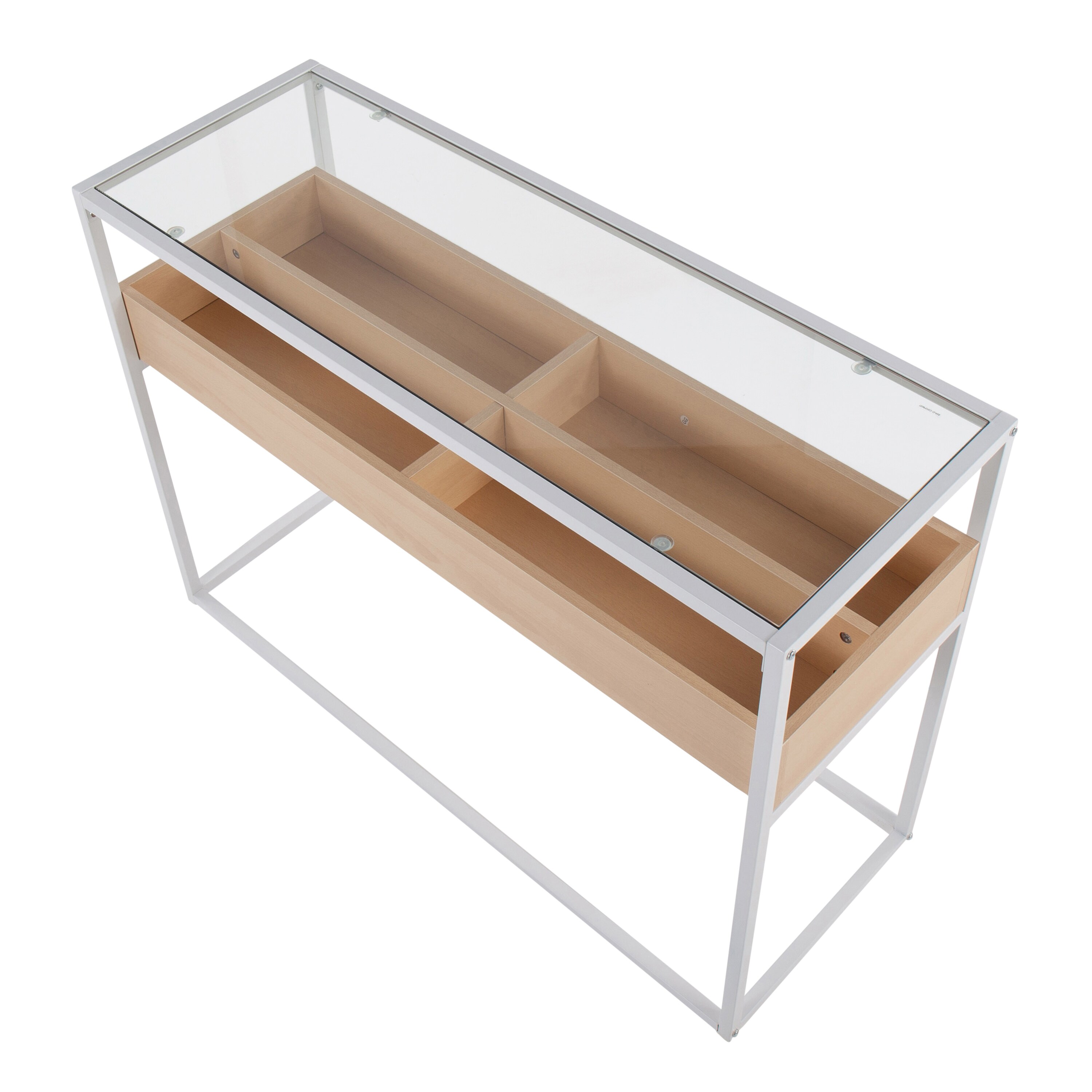 LOVMOR Display Contemporary Console Table in White Metal Natural Wood ...