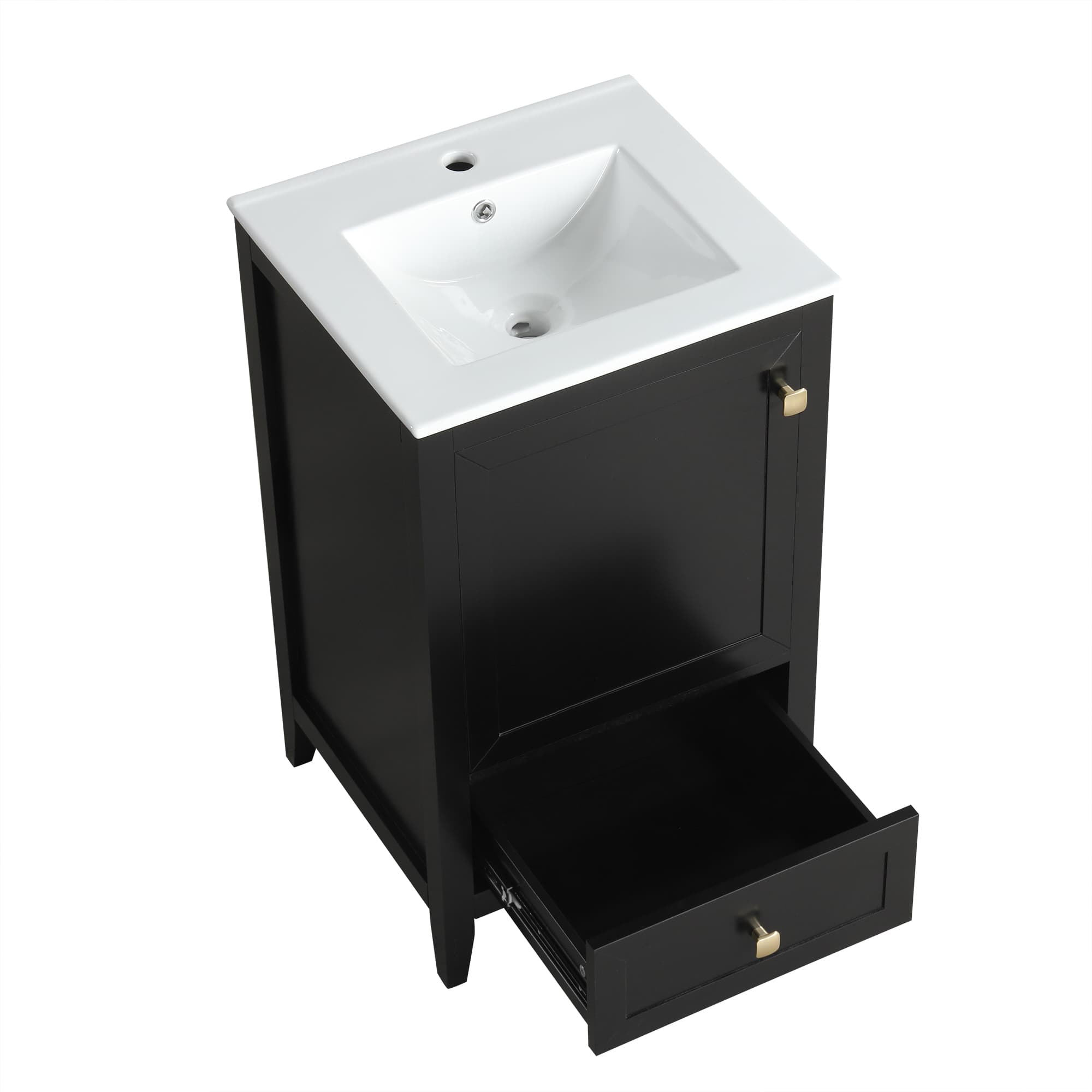 JCFL 20in Black Bathroom Vanity with Sink and Two Doors for Space ...