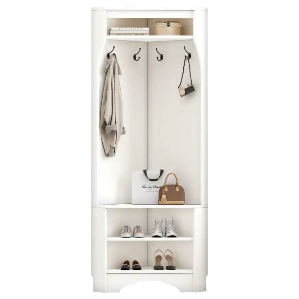 Slickblue Entryway White Storage Corner Hall Tree with Shoe Bench Coat ...