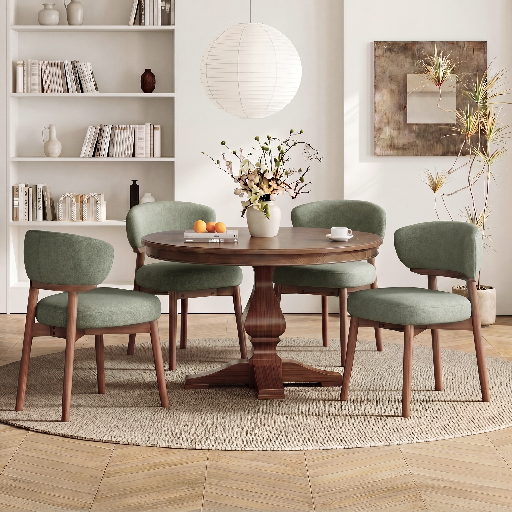 Colamy Set of 4 Green Upholstered Dining Chair with Curved Back and ...