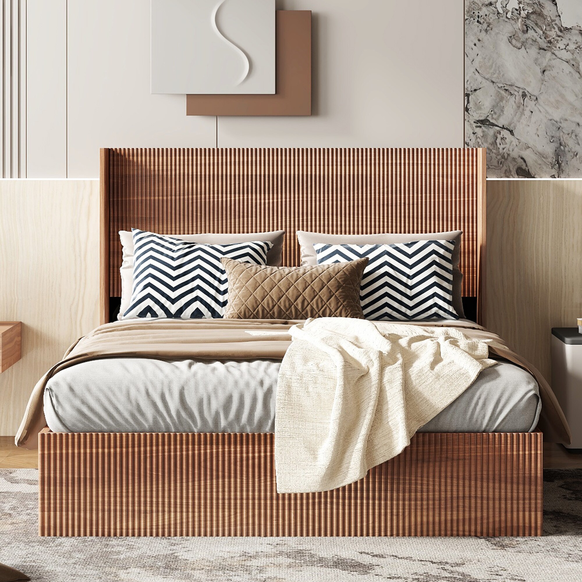 Huluwat Large grooved undulating lift storage bed frame wooden platform ...