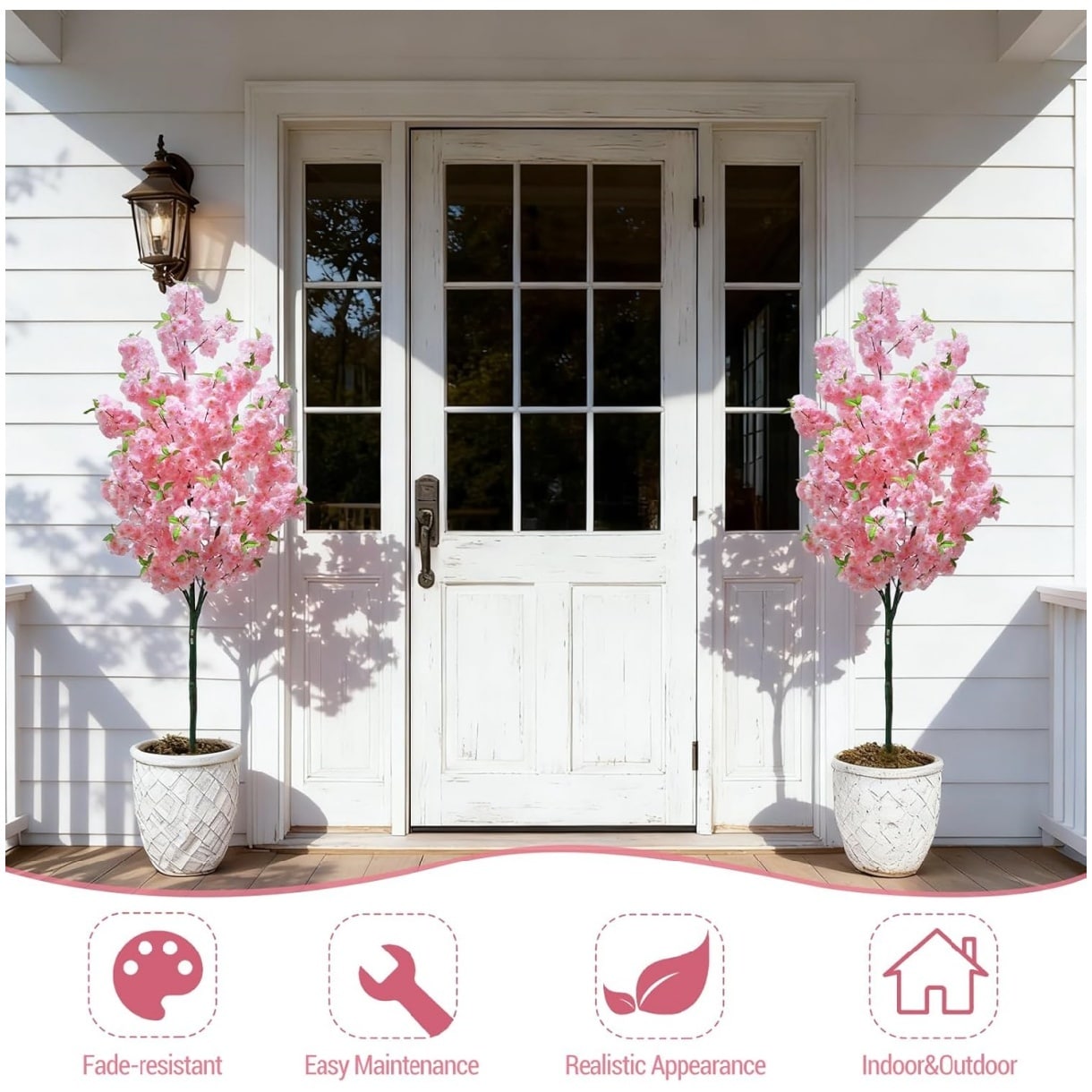 GarveeLife 6FT Artificial Cherry Blossom Tree White Pot Single Sakura ...