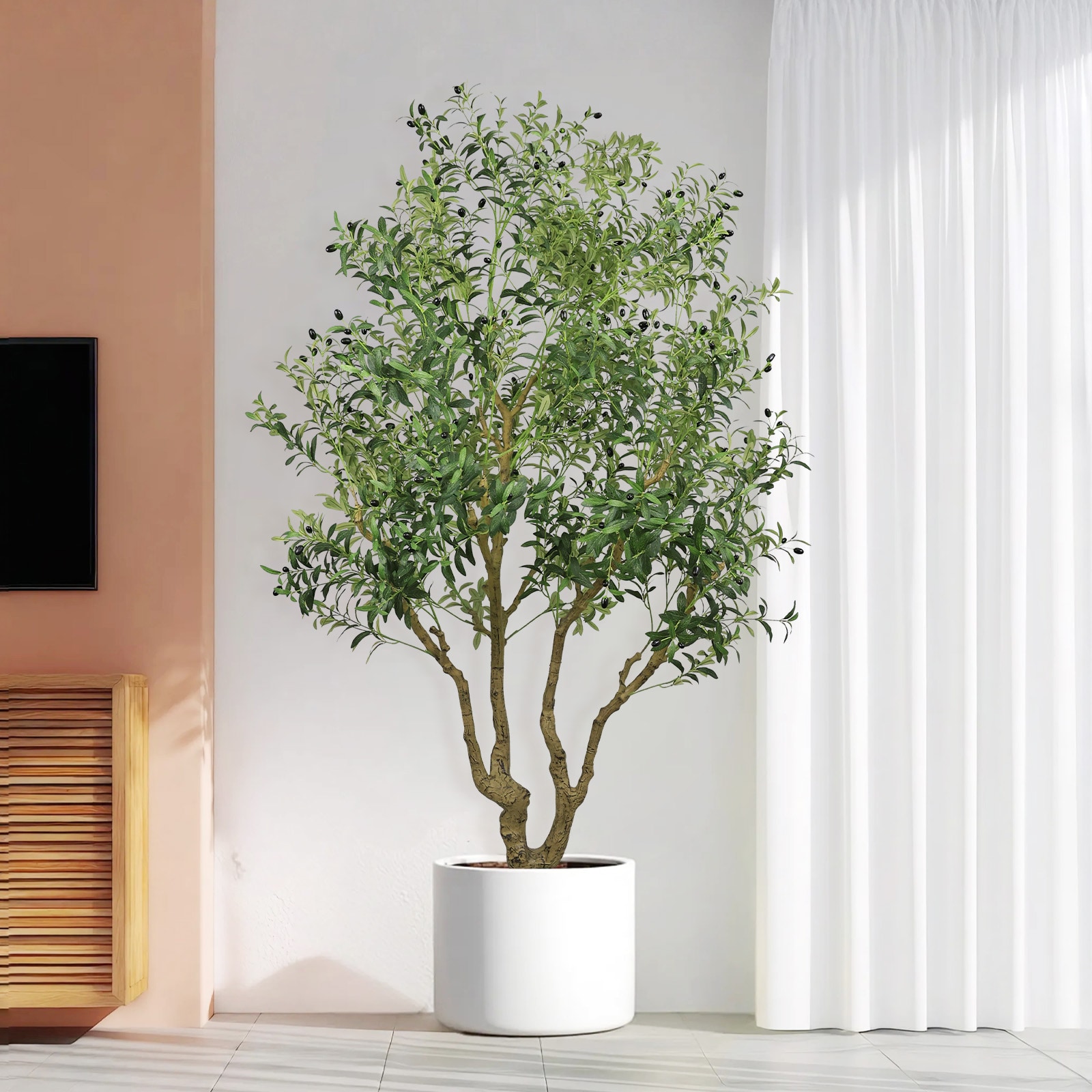 GlasFlength 8FT Tall Artificial Olive Tree with Natural Trunk Lifelike ...