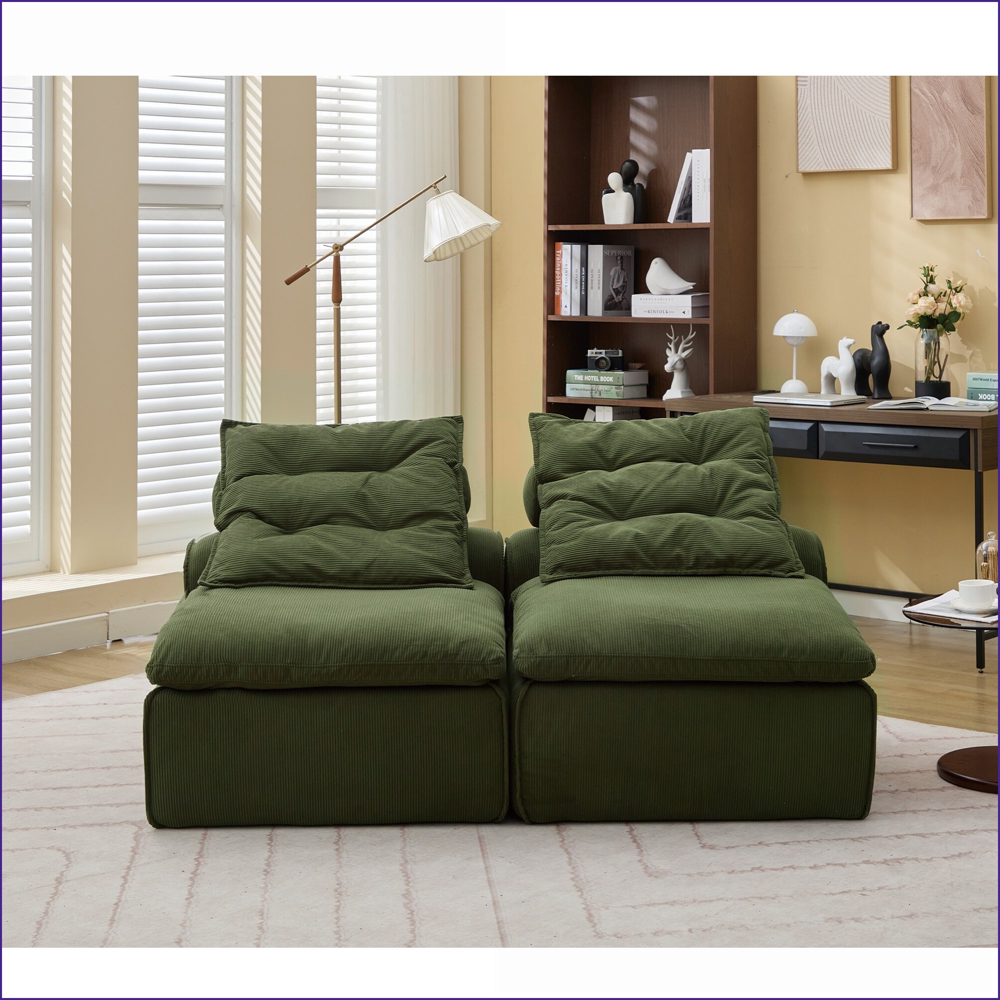 Watnature Sofas 2-Seat Modular Armrest-Free Sage Green Corduroy Sofa ...
