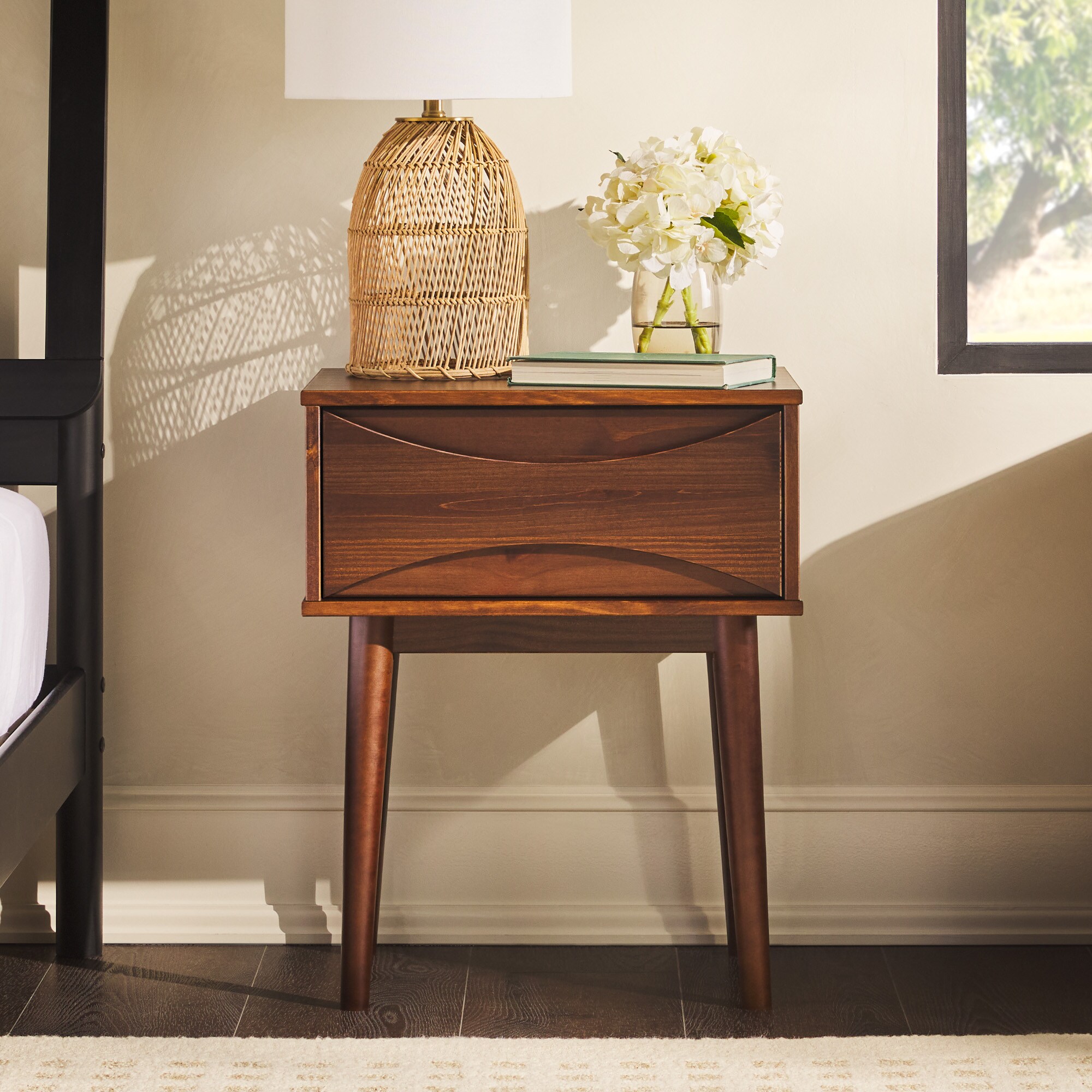 LOVMOR MidCentury Modern 1Drawer Solid Wood Nightstand Walnut in the ...