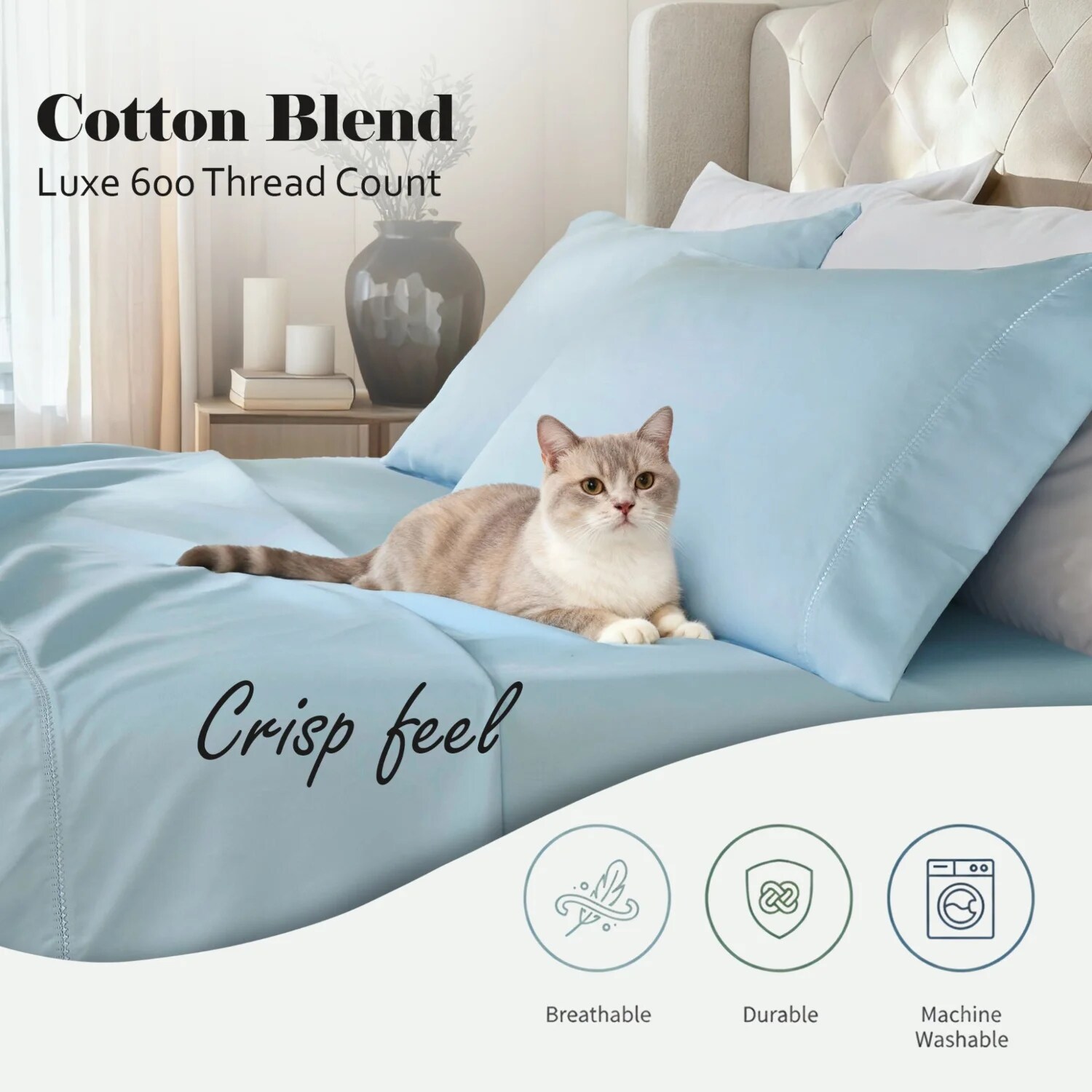 Superior Twin extra long 600 -Thread Count Cotton blend Blue 3 -Piece ...