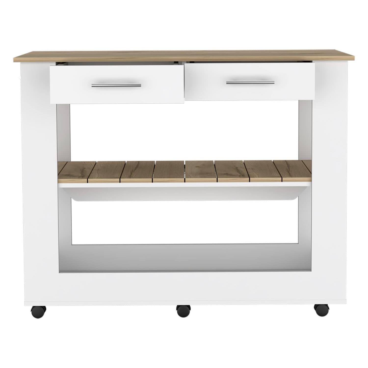 Damerin White Wood Base with Wood Wood Top Rolling Kitchen Island ( 45. ...
