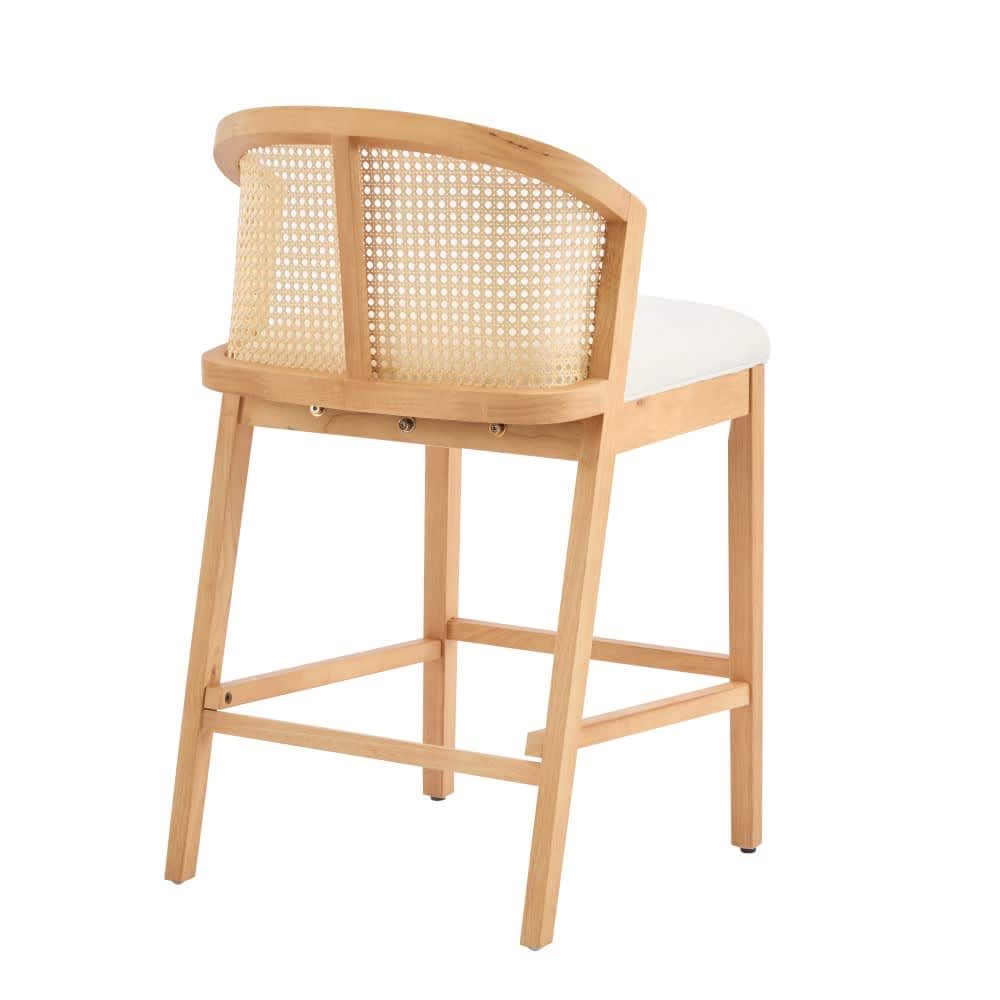 Coolbibila Set of 2 Rattan Back Wooden Counter Stools Nature Rubberwood ...