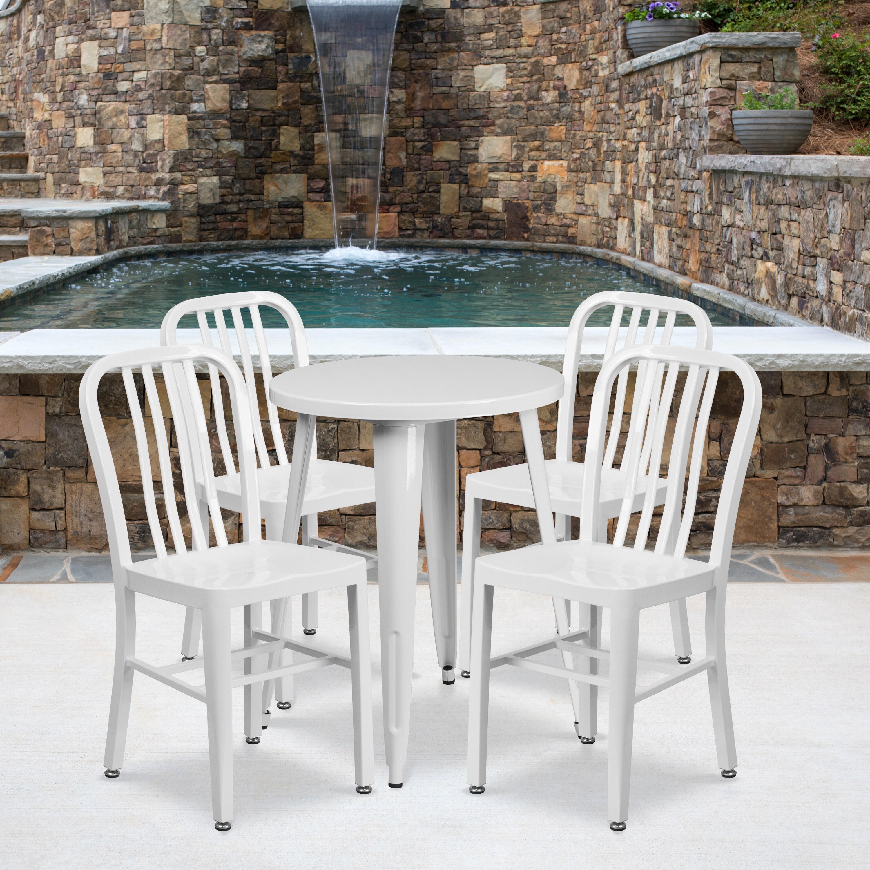 Emma + Oliver Commercial Grade 24-in Round White Metal Table Set-4 ...