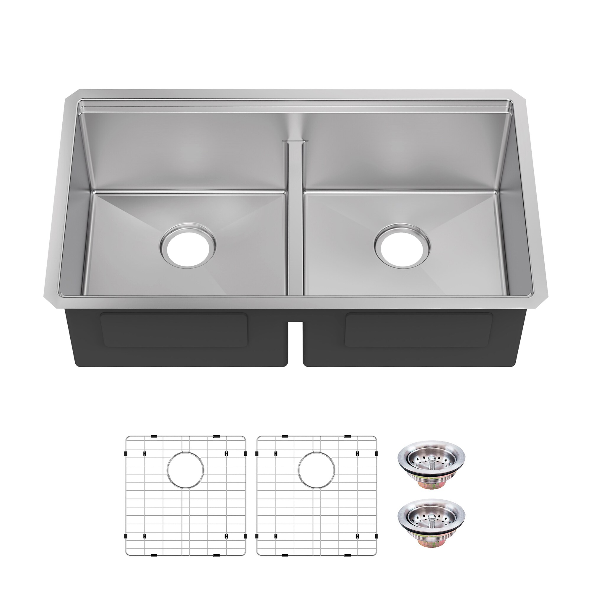 allen + roth Handmade-Undermount -DoubleBowl-33x19-10-Kitchen Sink in ...