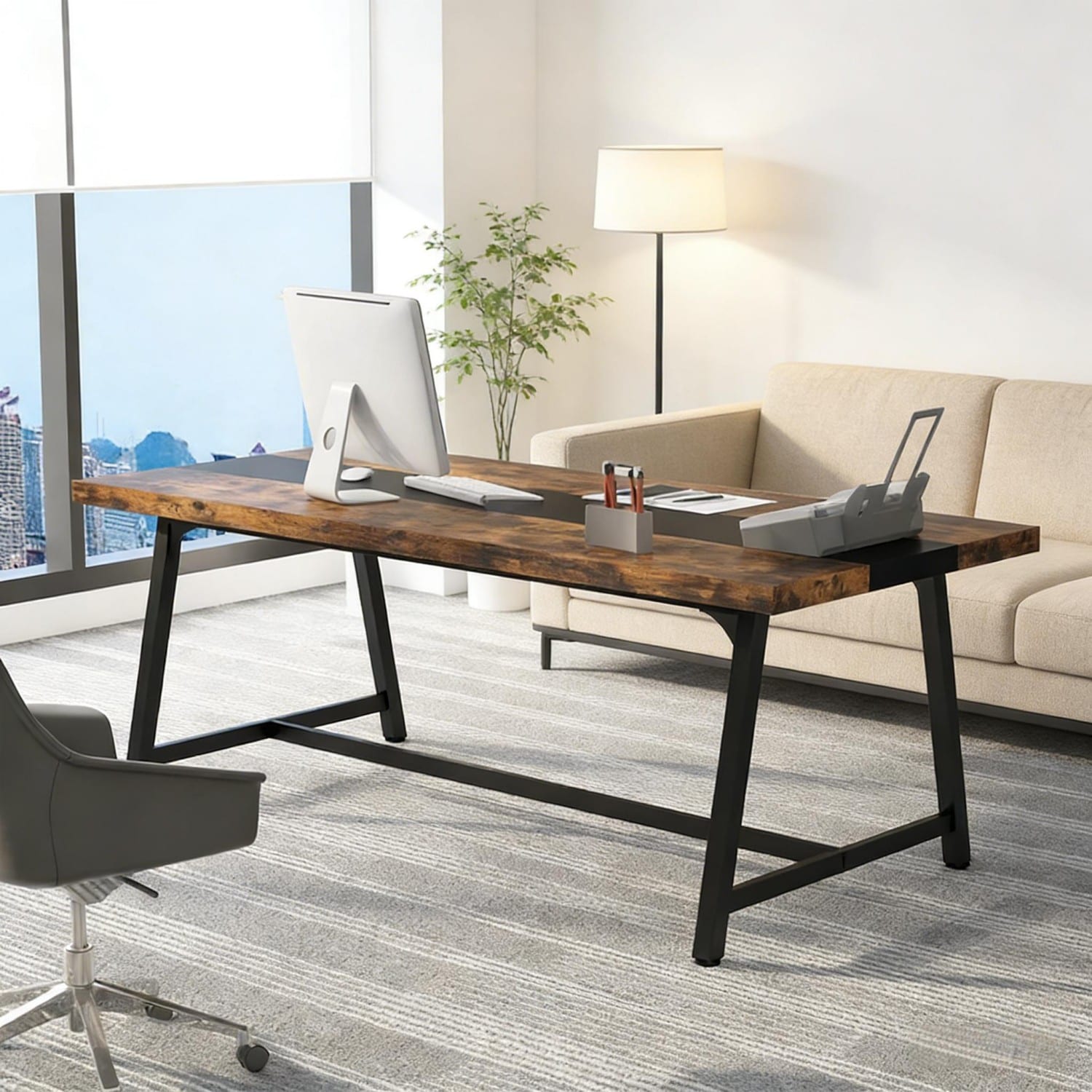 GlasFlength 71-in Industrial Style Meeting Table Office Computer Desk ...