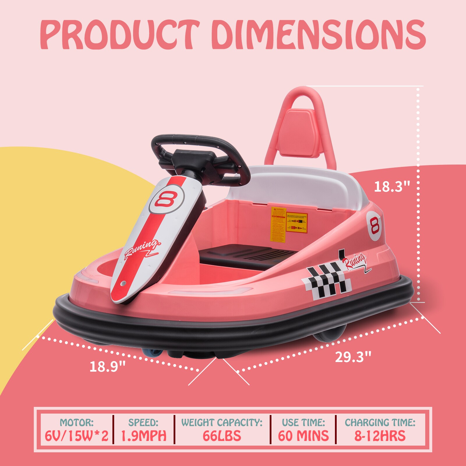Garvee 6V Pink Kids Electric Bumper Car for Toddlers Spin 360 Forward ...