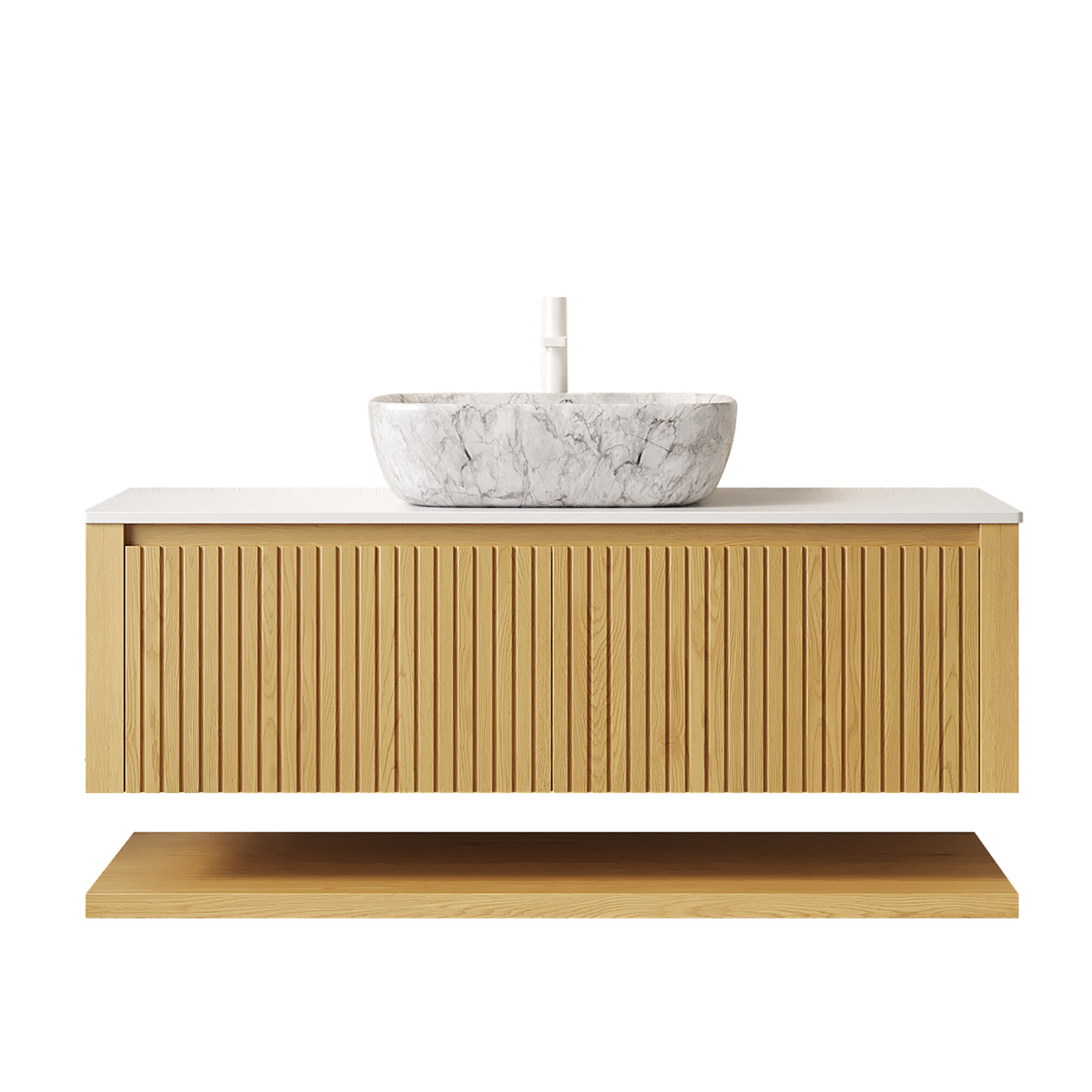 Afhocomp 48 in. Single Sink Wall-mount Oak Bath Vanity with White ...