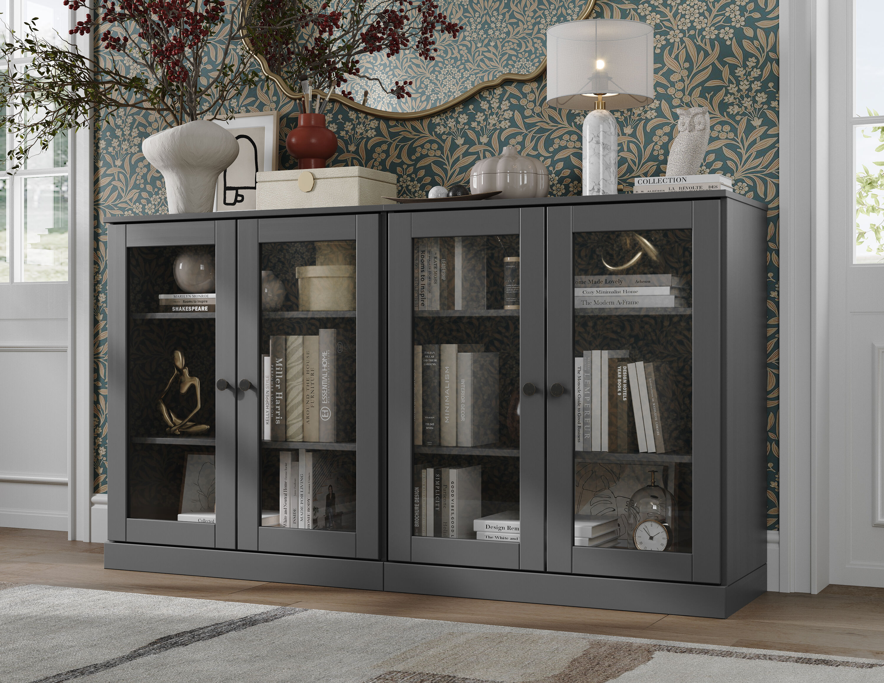 Palace Imports 64-in W Solid Wood Clear Glass Modular Buffet Sideboard ...