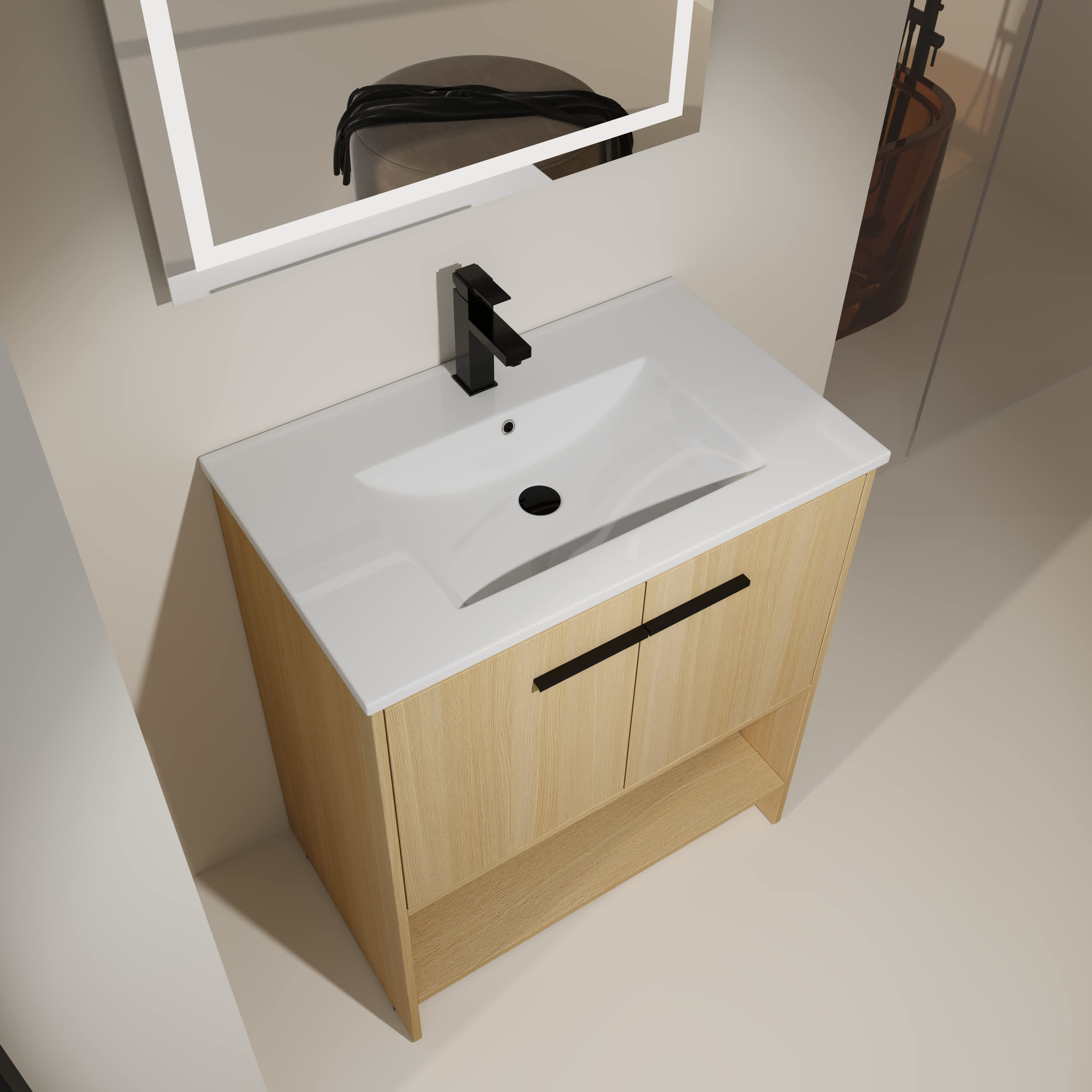Vynxaria 30inch Freestanding Bathroom Vanity with Ceramic Sink 2 Soft ...