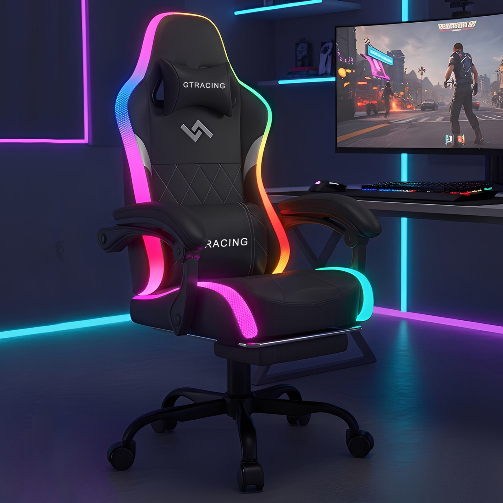 GTPLAYER RGB Gaming Chair with Speakers Computer Gamer Chair Reclining ...